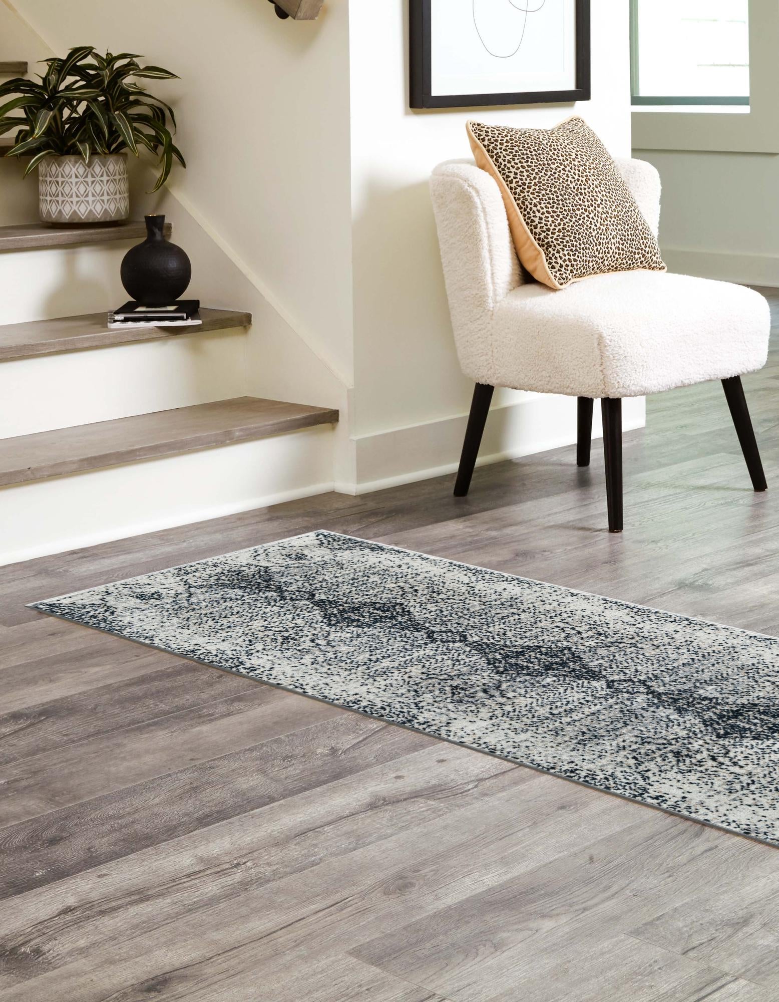 Black and White 2' x 4' Kamala Washable Runner Rug | Rugs.com