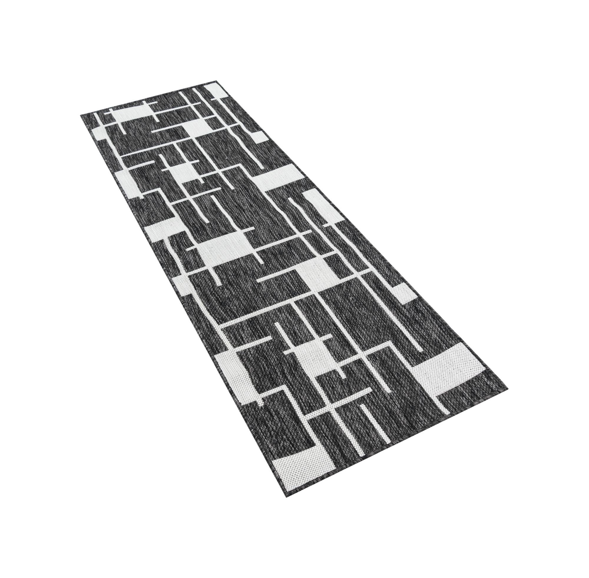 Black and White 2' x 6' Modern Indoor / Outdoor Runner Rug | Rugs.com