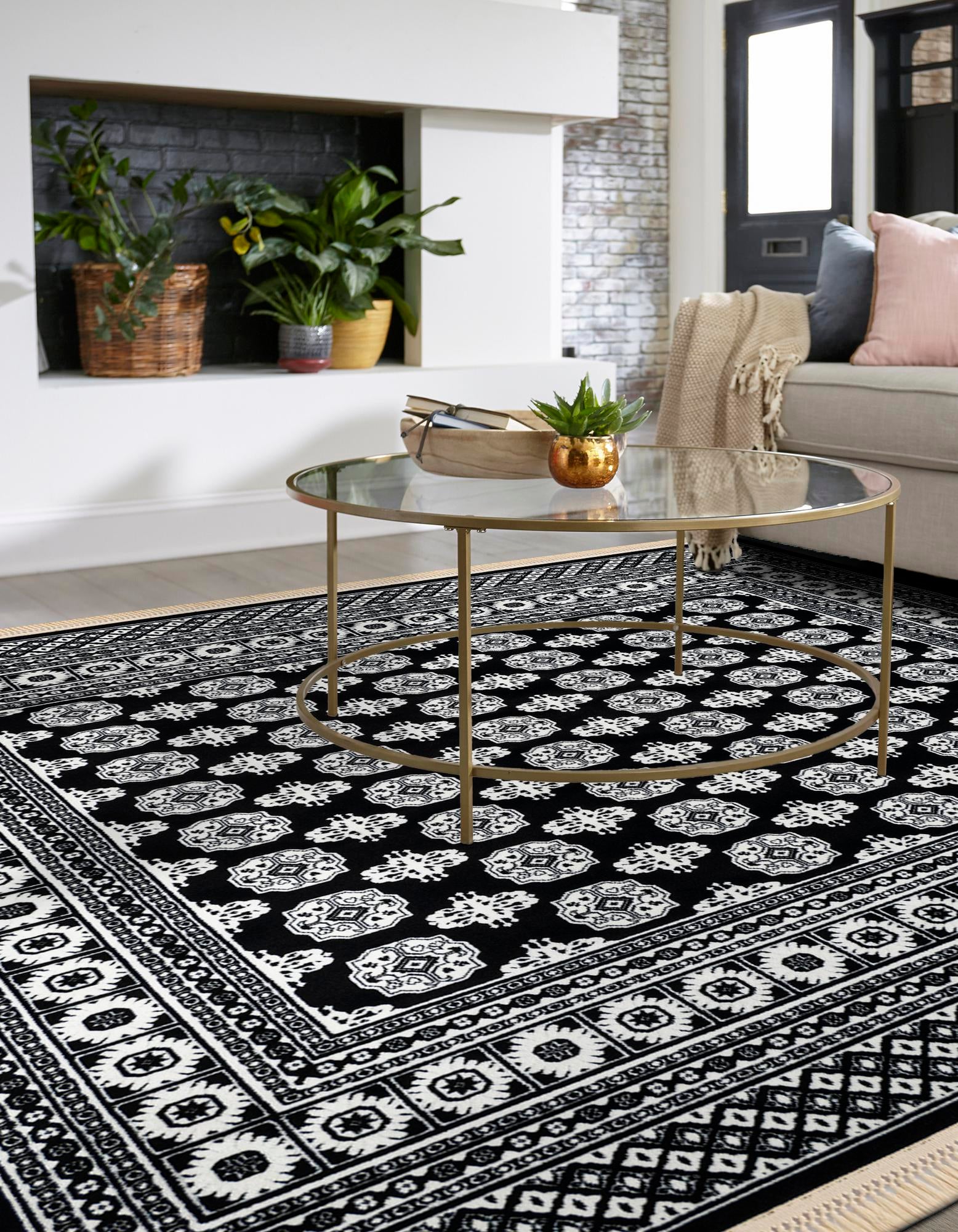 Black and White 10' x 10' Bokhara Square Rug | Rugs.com