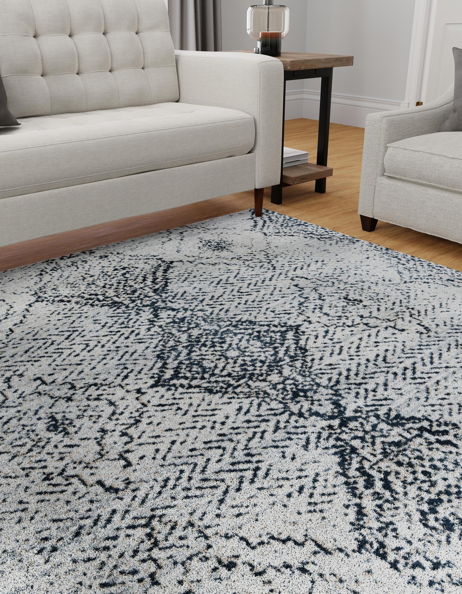 Black and White 7' 10 x 7' 10 Kamala Washable Square Rug | Rugs.com