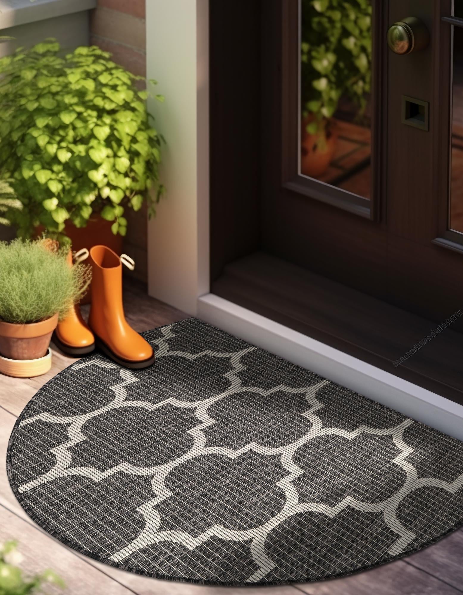 Black 3' x 6' Lattice Indoor / Outdoor Hearth Rug | Rugs.com