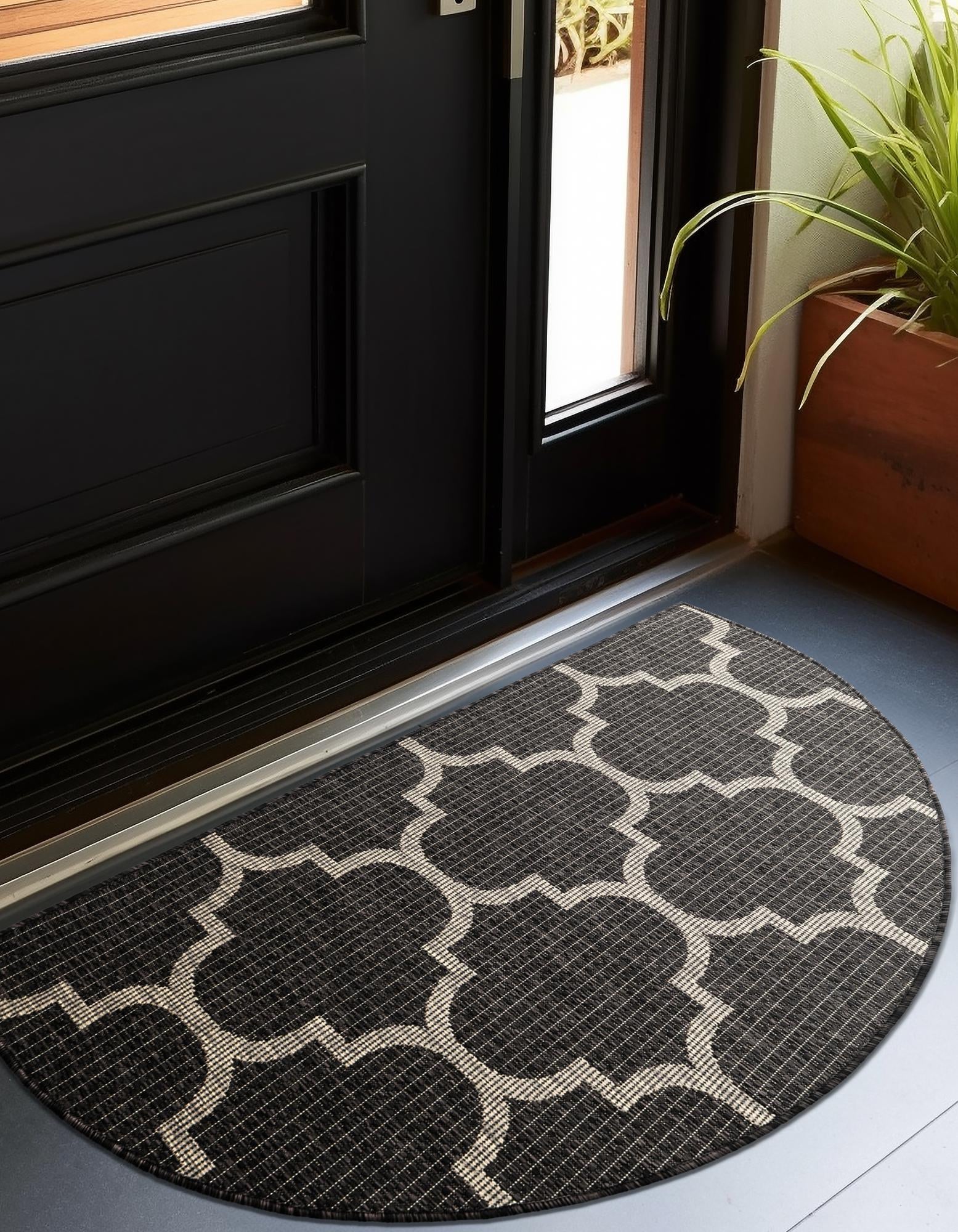 Black 3' x 6' Lattice Indoor / Outdoor Hearth Rug | Rugs.com