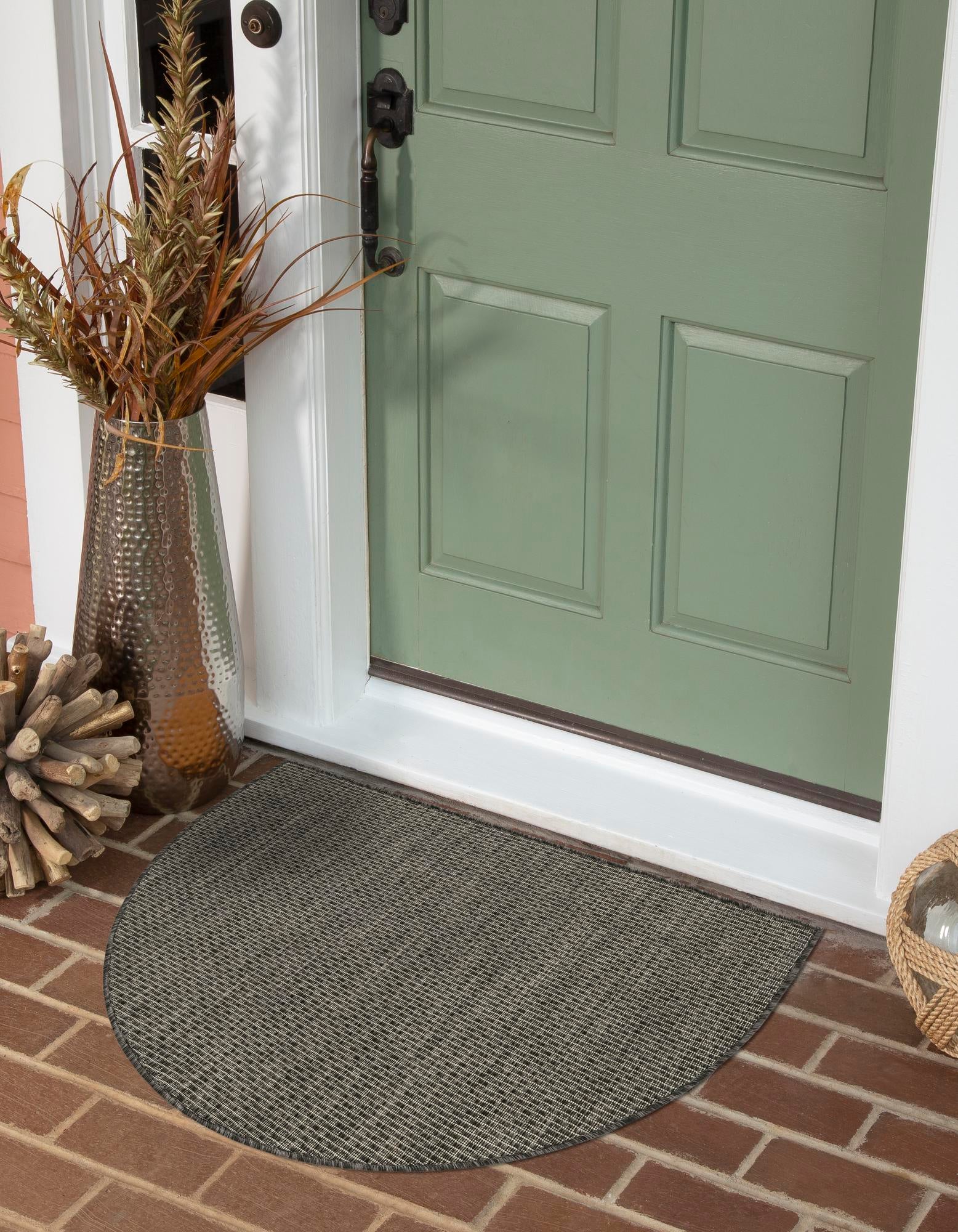 Black 3' x 6' Solid Indoor / Outdoor Hearth Rug | Rugs.com