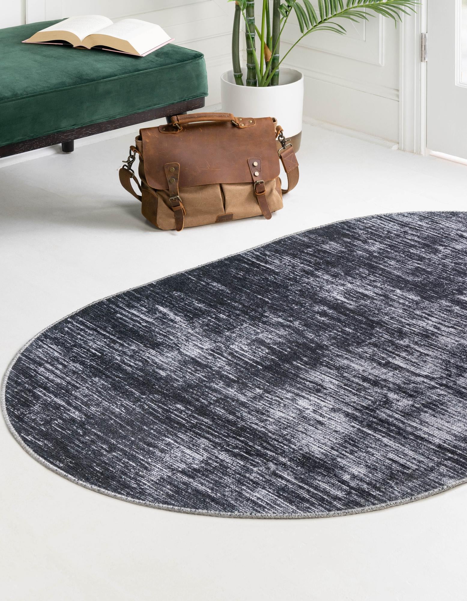 Black 5' x 8' Asha Oval Rug | Rugs.com