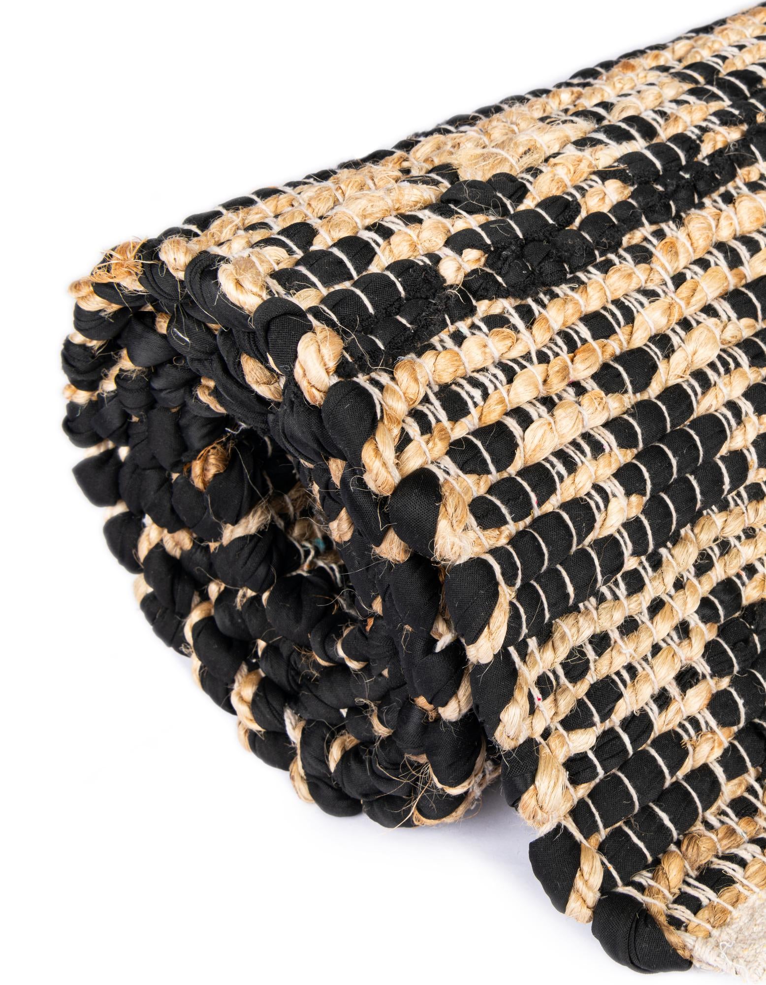 Black 4' 1 x 6' 1 Hand Woven Chindi Jute Rug | Rugs.com