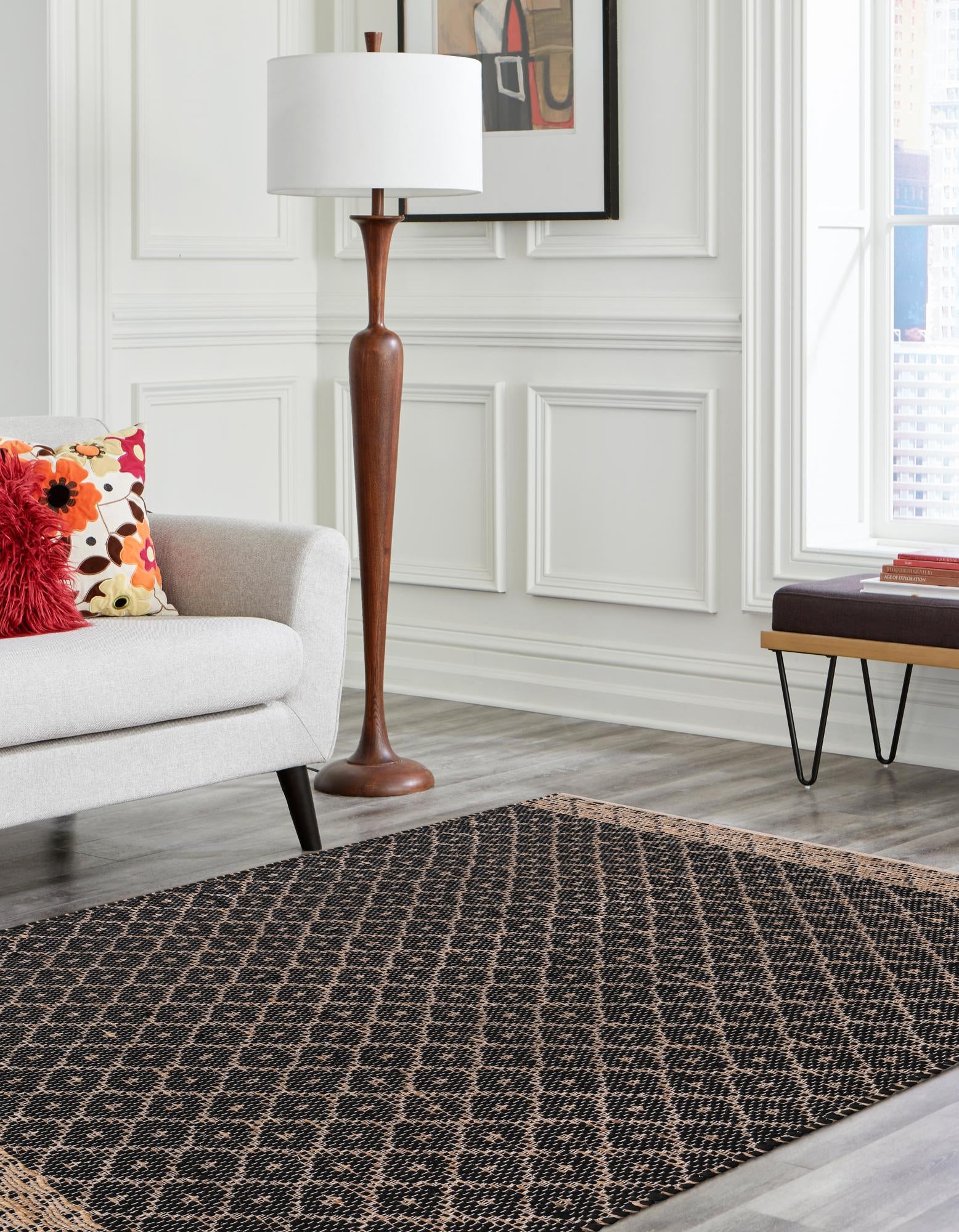 Black 9' x 12' Hand Woven Chindi Trellis Rug | Rugs.com