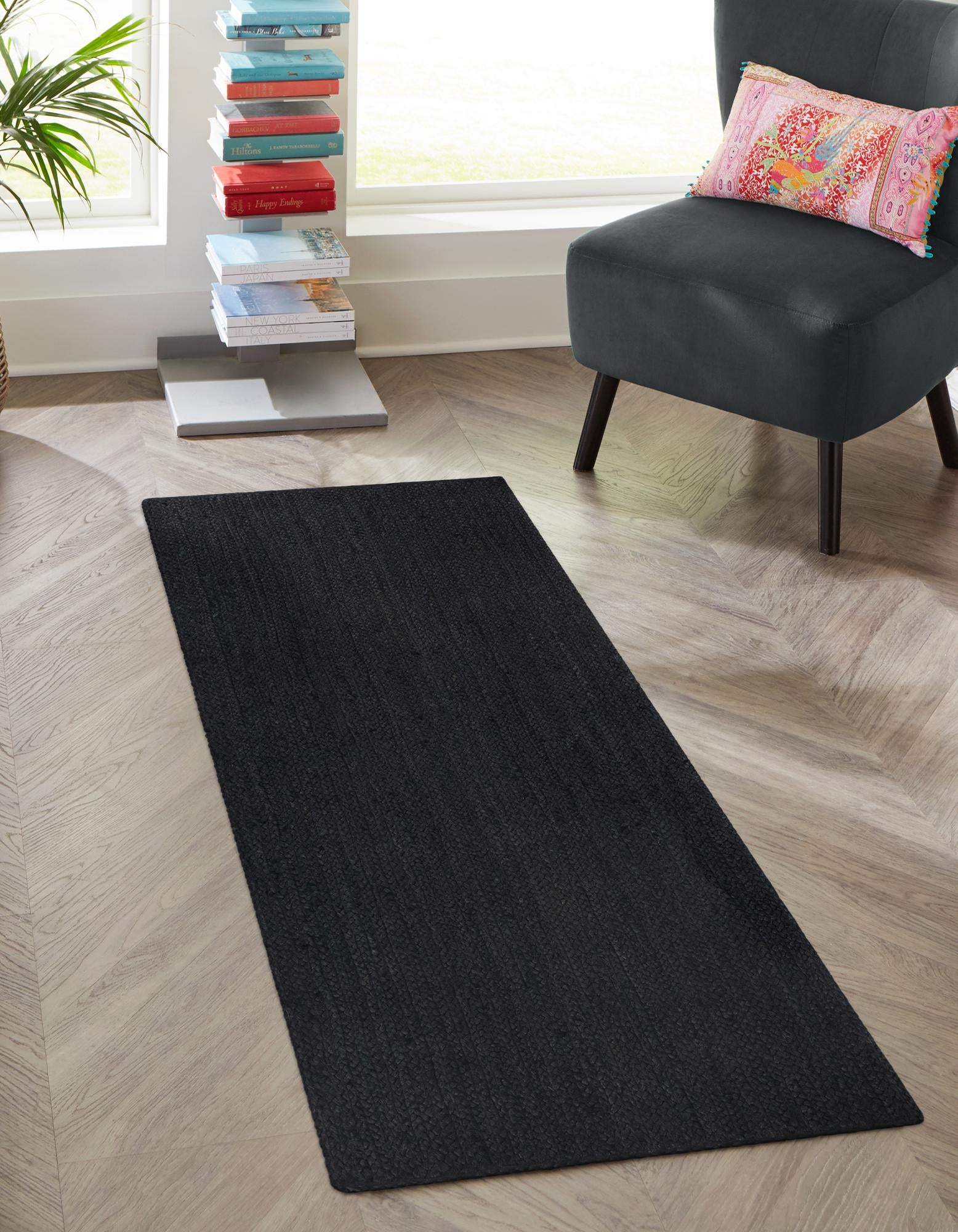 Black 2' 7 x 9' 10 Hand Braided Jute Runner Rug | Rugs.com