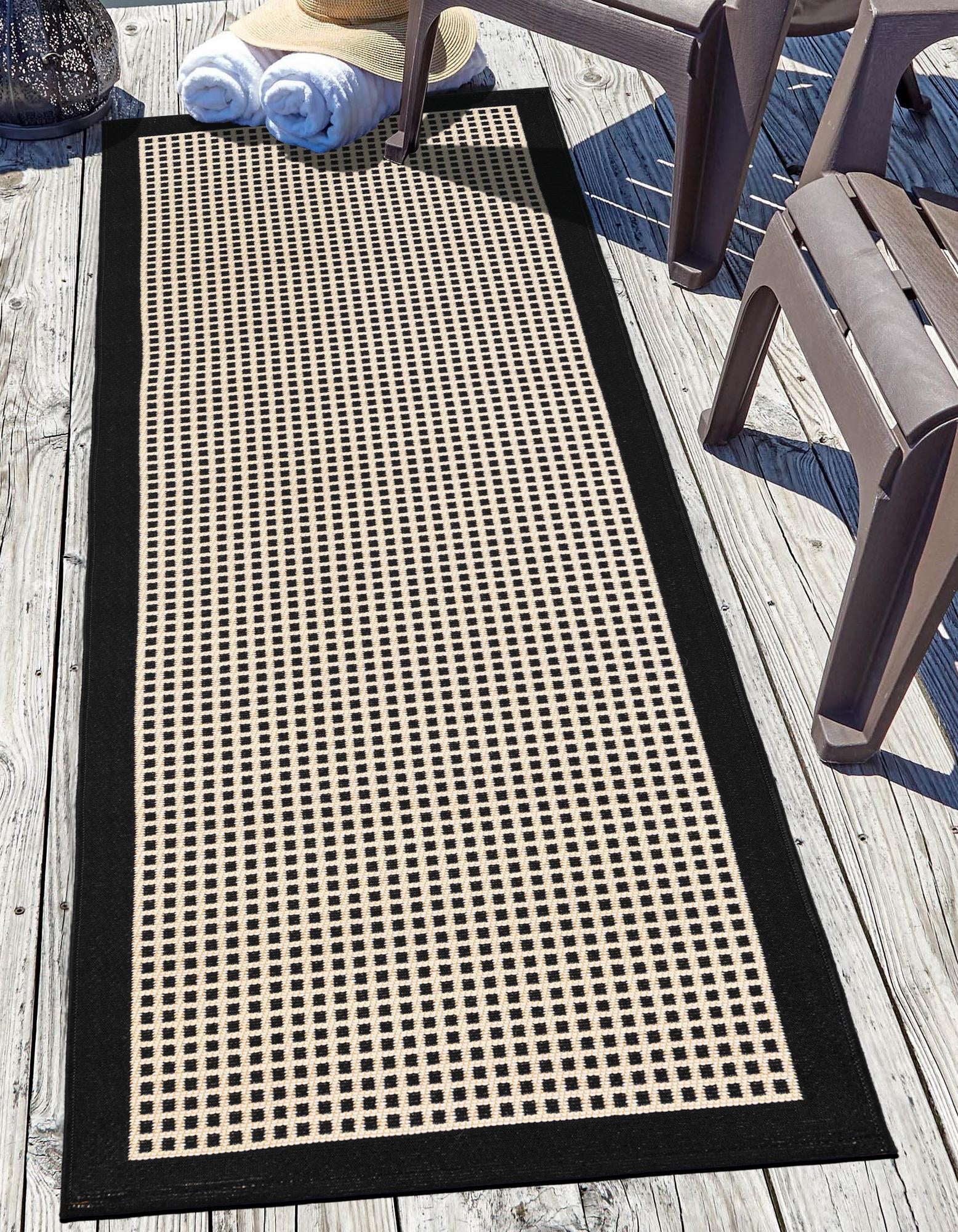 Black 2' x 6' Border Indoor / Outdoor Runner Rug | Rugs.com