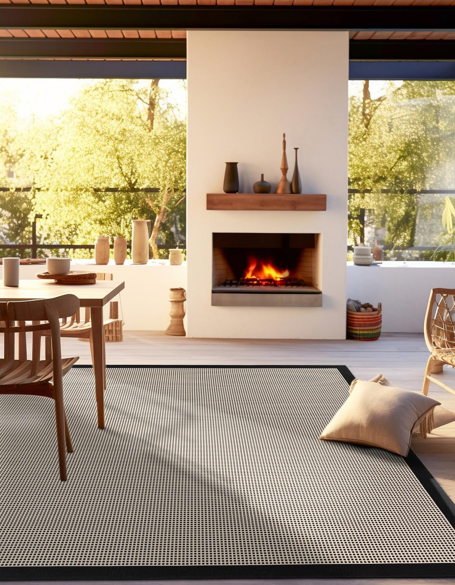 Black 10' x 10' Border Indoor / Outdoor Square Rug | Rugs.com