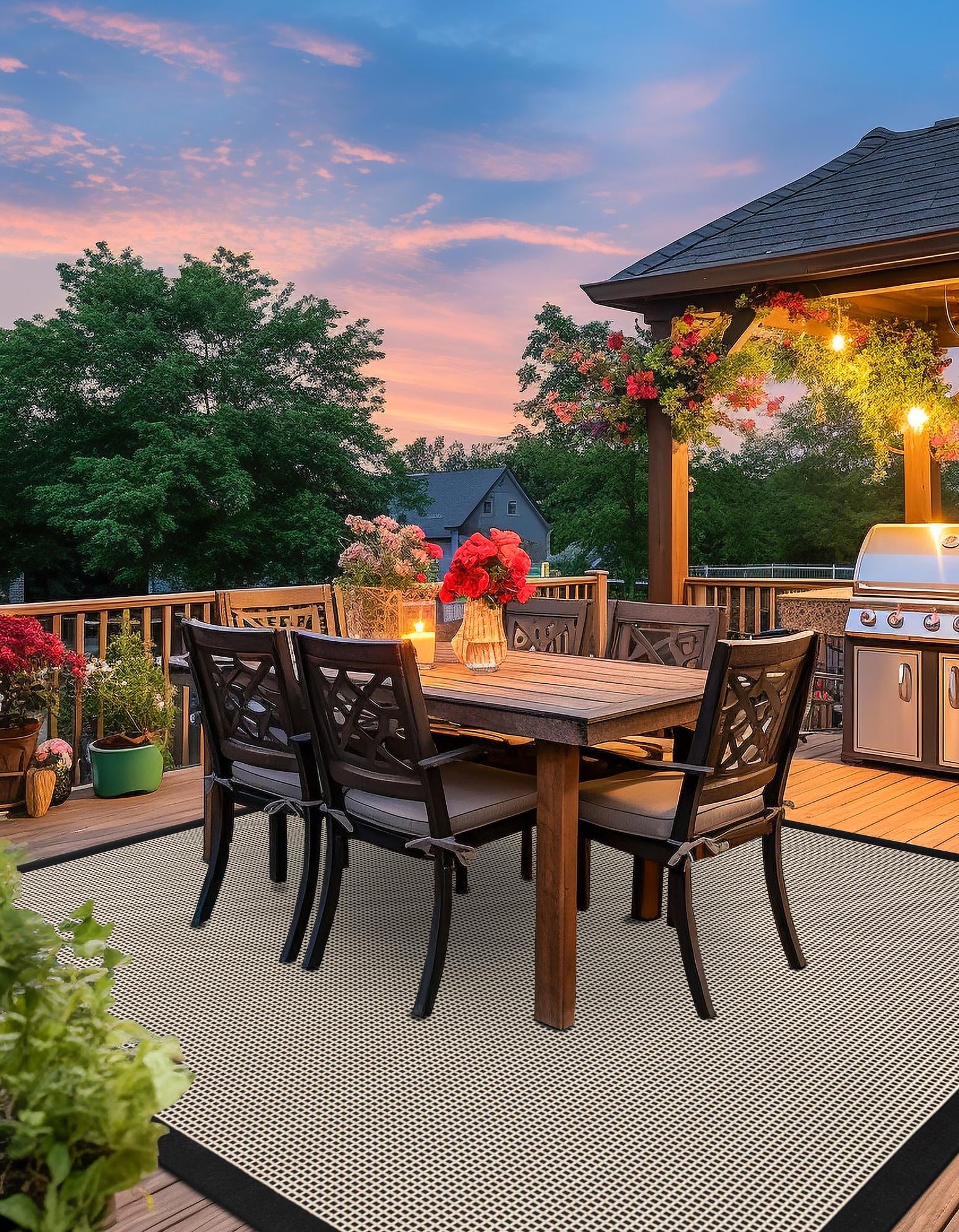 Black 10' x 10' Border Indoor / Outdoor Square Rug | Rugs.com