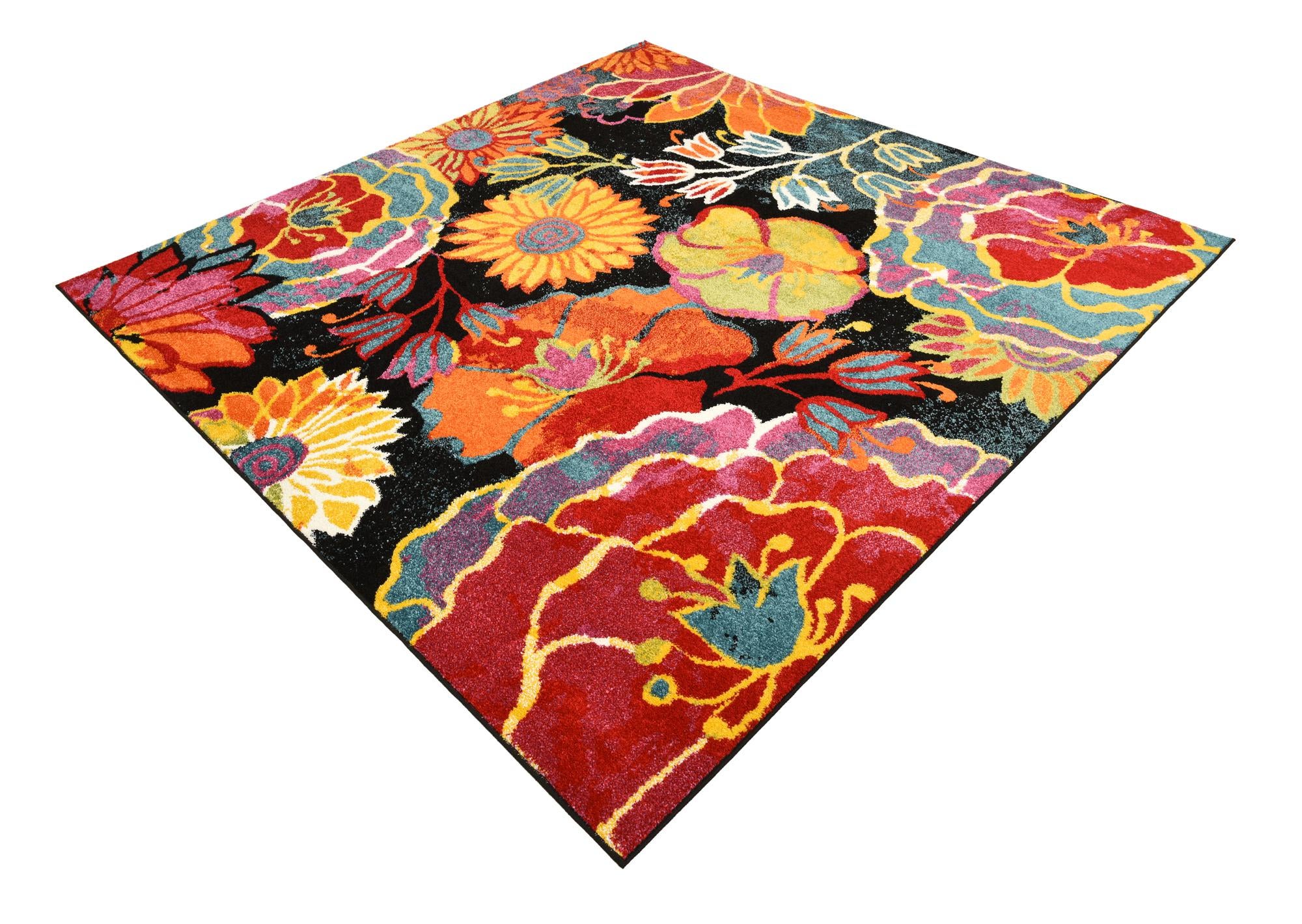 Black 7' 10 x 7' 10 Tuscany Square Rug | Rugs.com