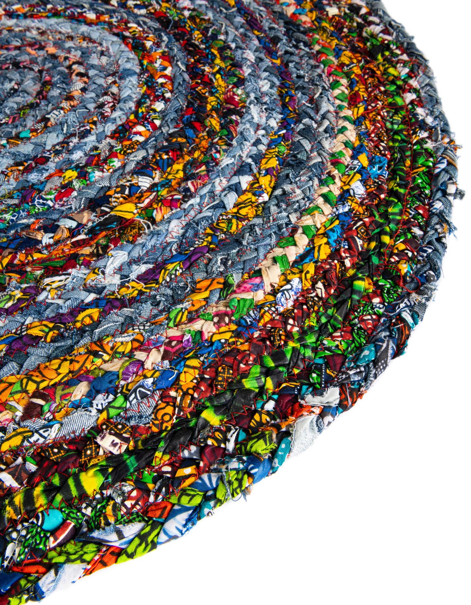 Blue and Multicolor 5' 1 x 8' Hand Braided Chindi Oval Rug | Rugs.com