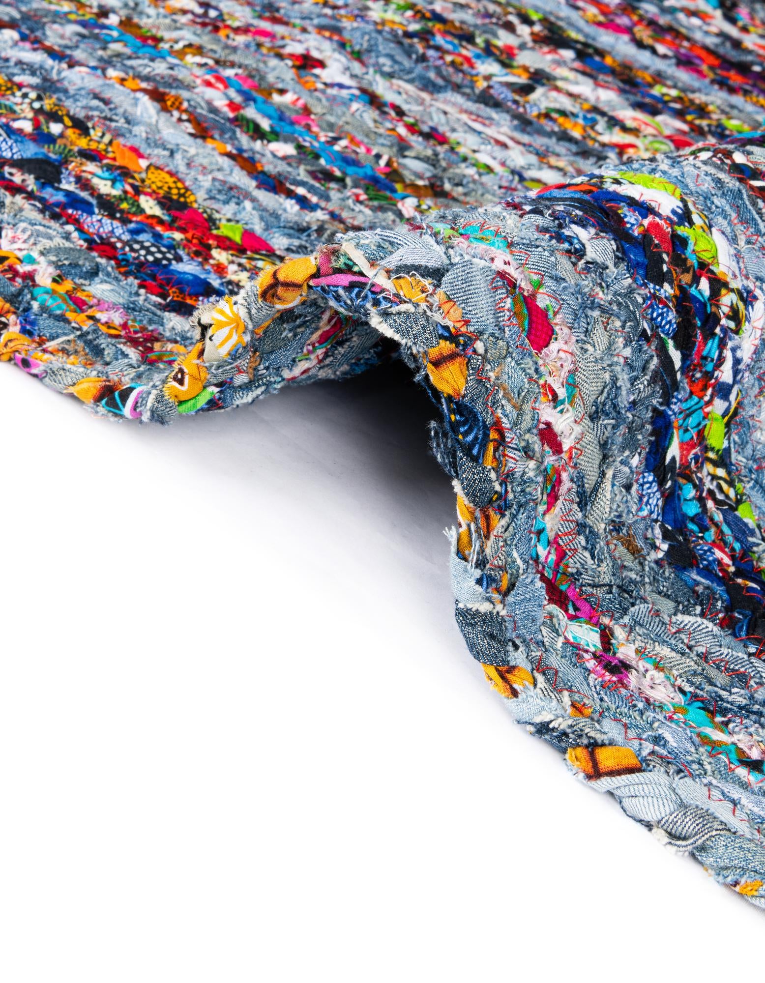 Blue and Multicolor 3' 3 x 5' 1 Hand Braided Chindi Oval Rug | Rugs.com