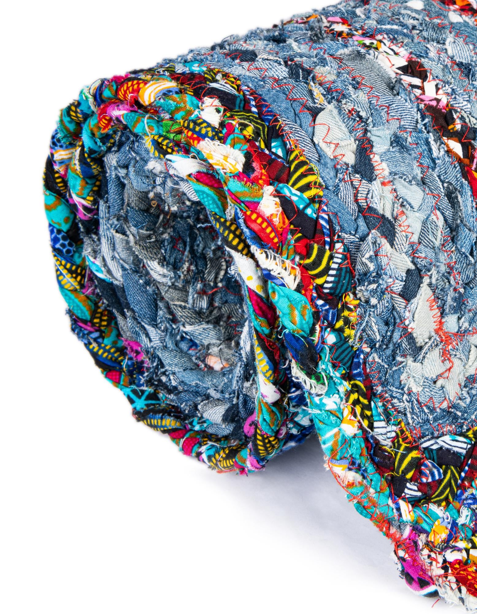 Blue and Multicolor 3' 3 x 5' 1 Hand Braided Chindi Oval Rug | Rugs.com