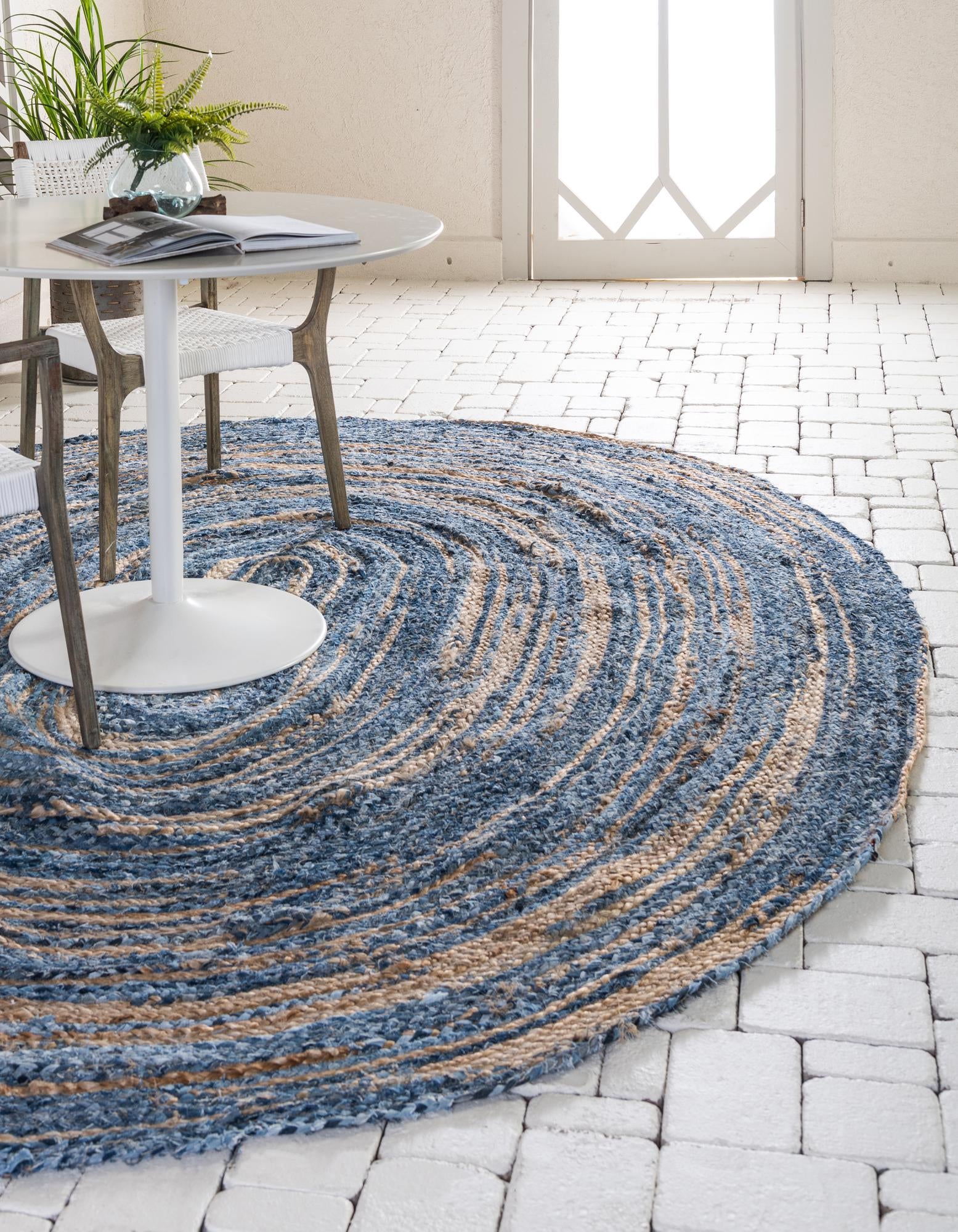 Blue 8' x 10' Hand Braided Chindi Oval Rug | Rugs.com