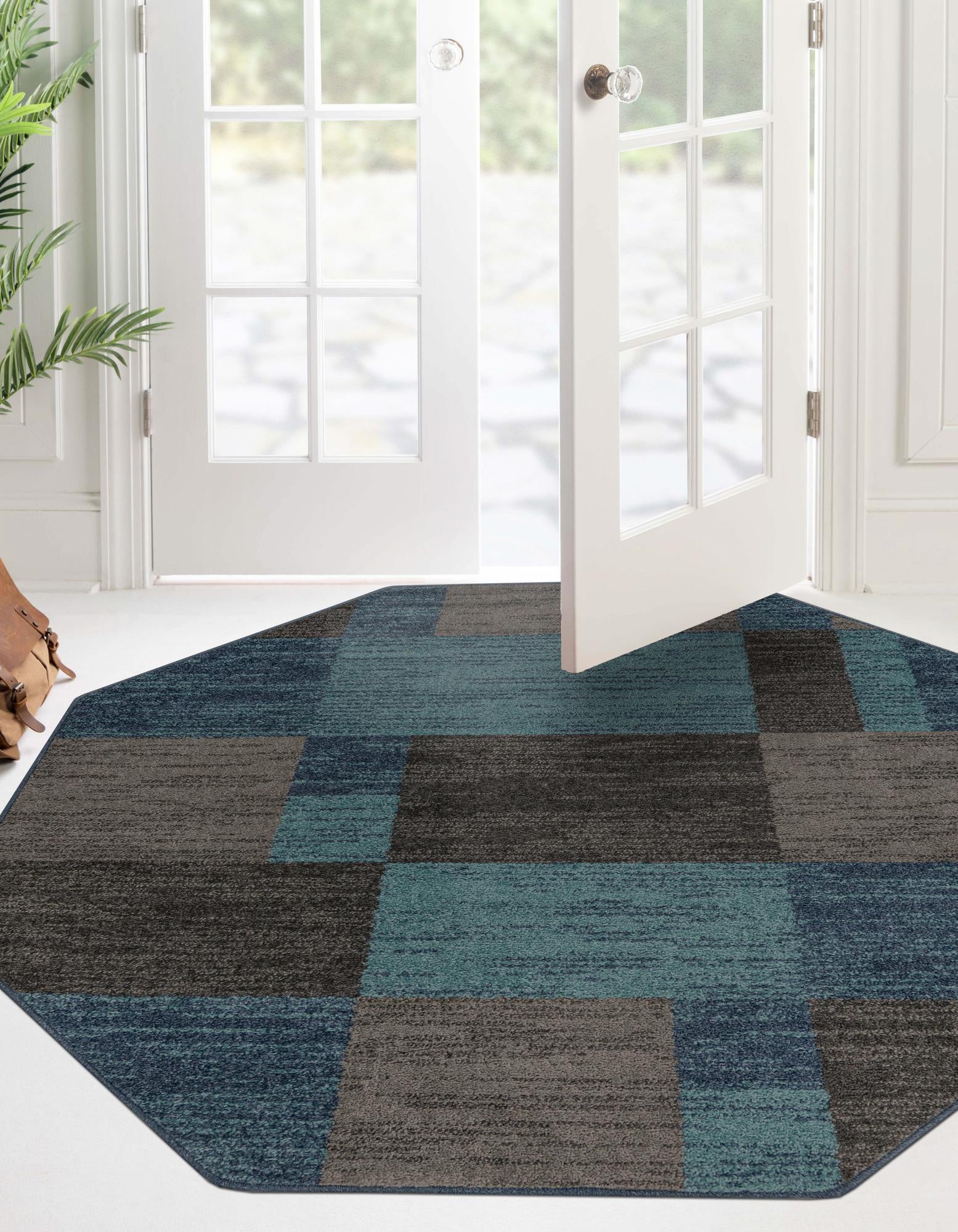 Blue Gray 5' 3 x 5' 3 Equinox Octagon Rug | Rugs.com