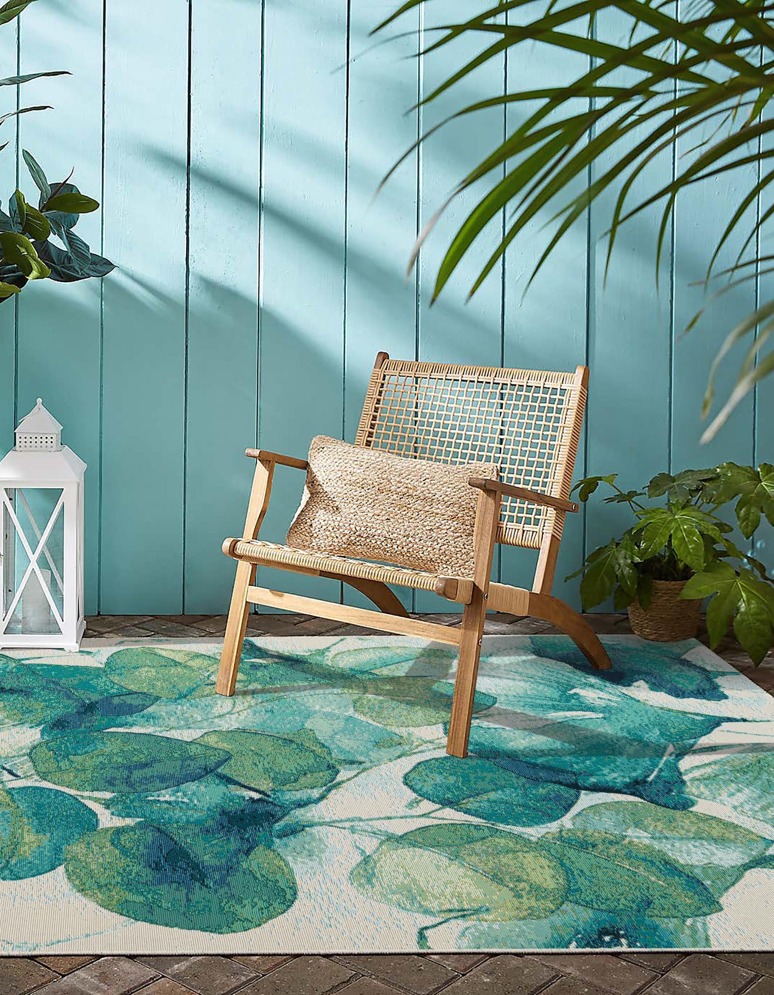 Blue Green 6' x 9' Botanical Indoor / Outdoor Rug | Rugs.com