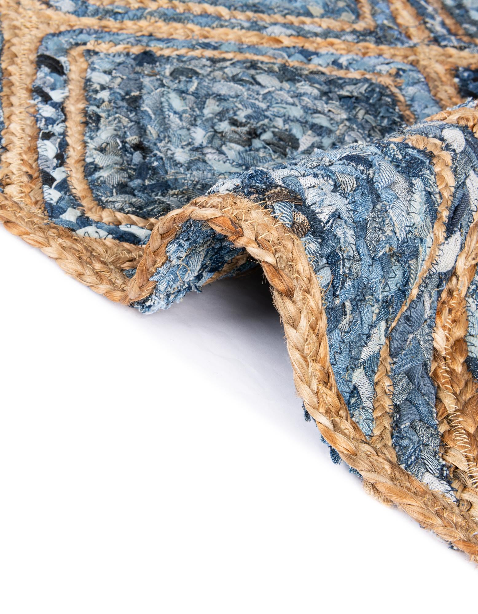 Blue 2' 2 x 3' 7 Hand Braided Jute Hearth Rug | Rugs.com