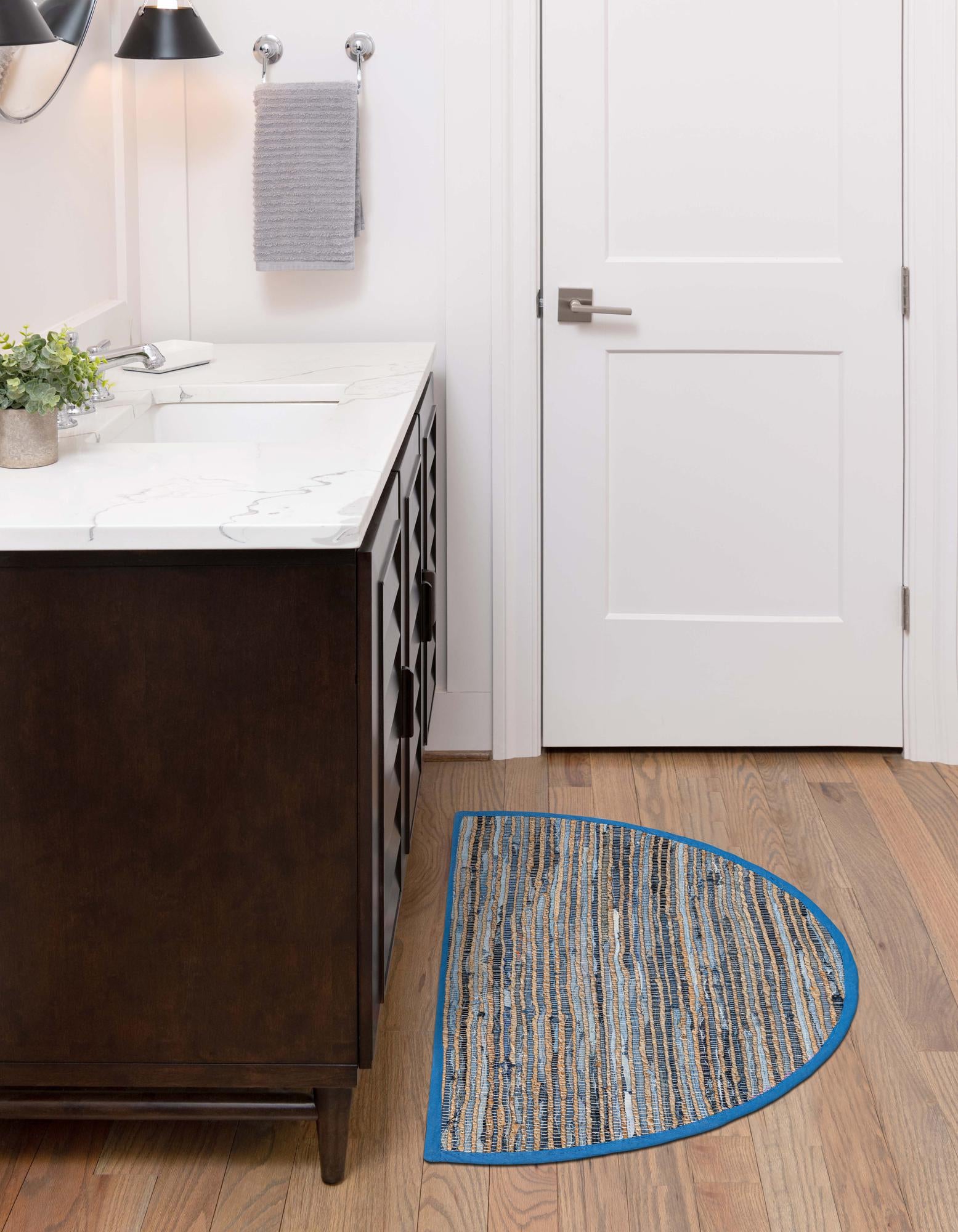 Blue 2' 2 x 3' 7 Hand Woven Chindi Jute Hearth Rug | Rugs.com