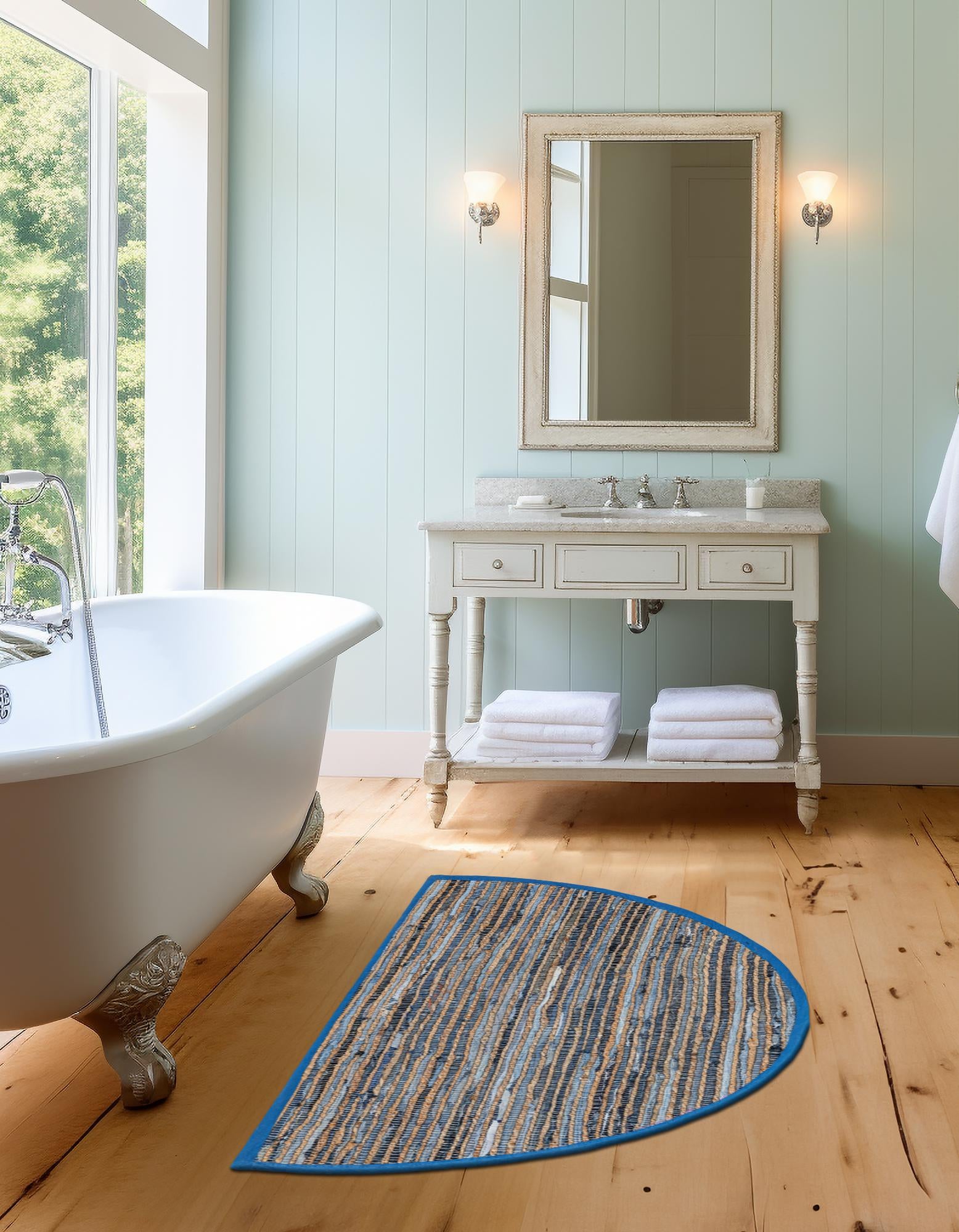 Blue 2' 2 x 3' 7 Hand Woven Chindi Jute Hearth Rug | Rugs.com