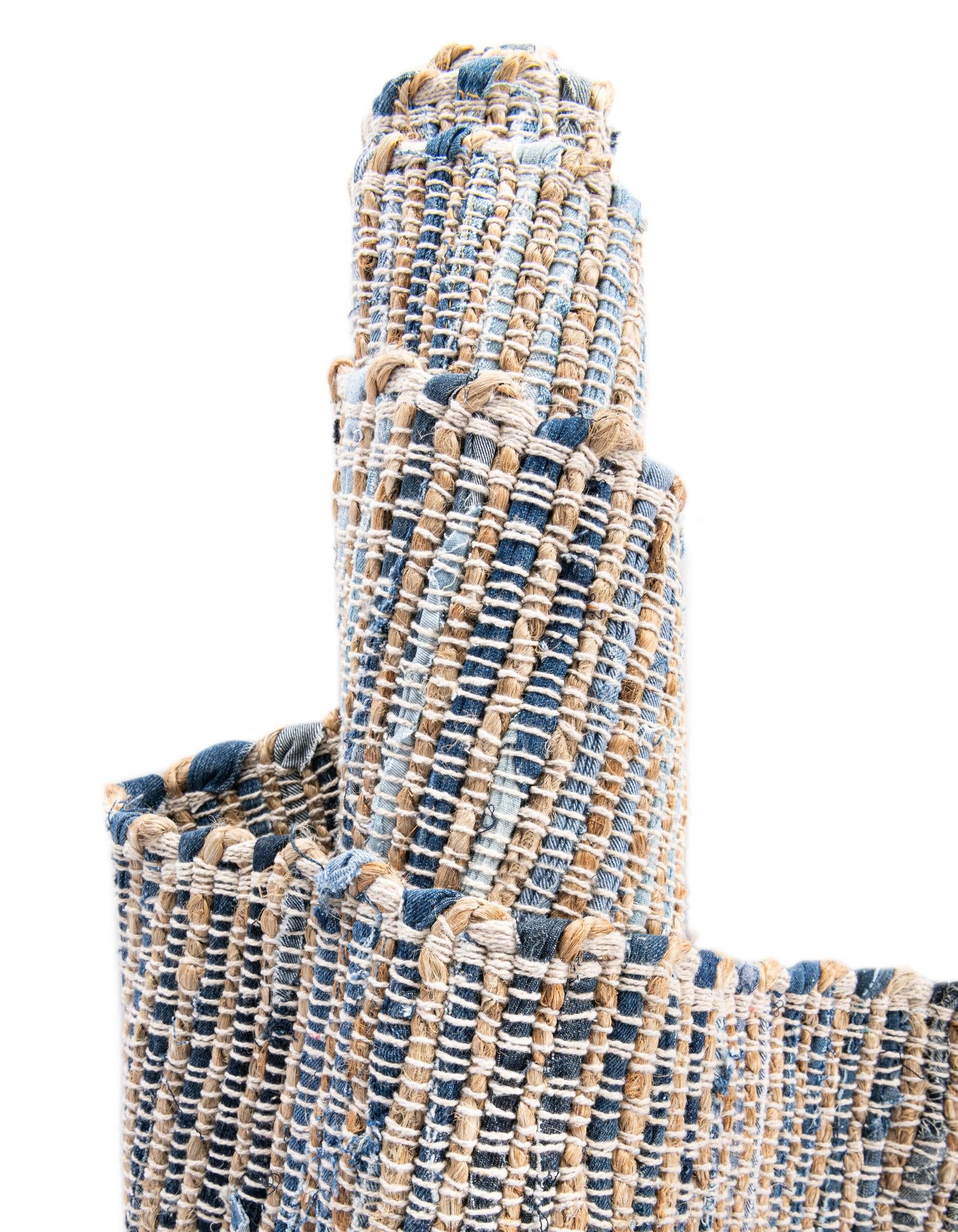 Blue 2' 2 x 3' 7 Hand Woven Chindi Jute Hearth Rug | Rugs.com