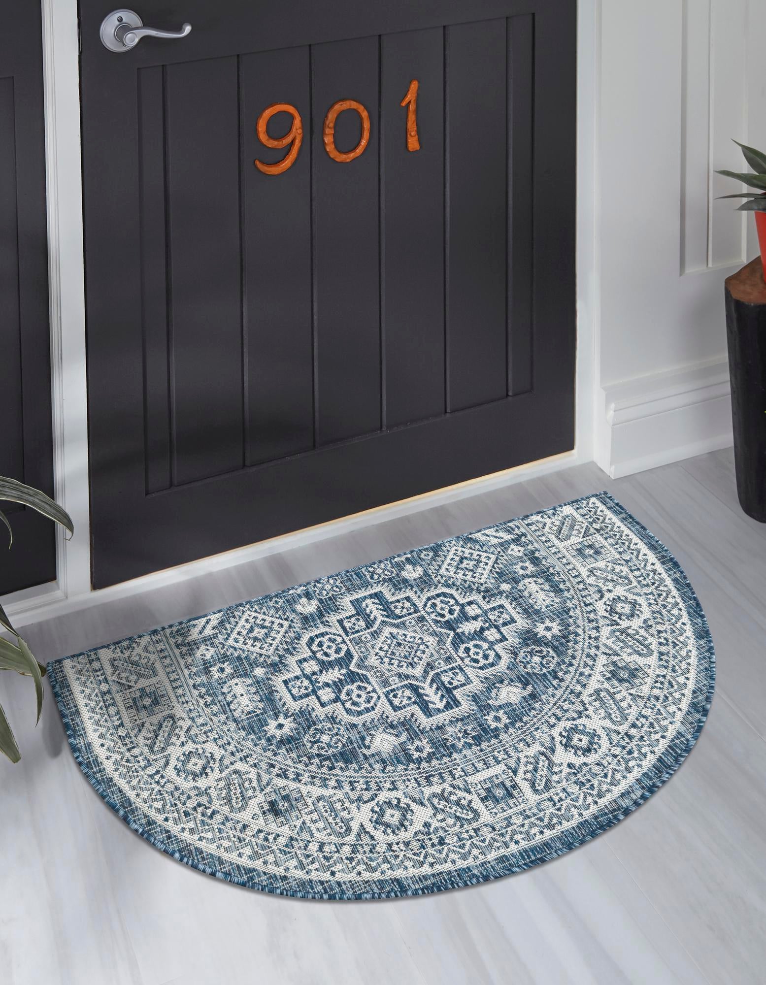 Blue 2' 7 x 4' Aztec Indoor / Outdoor Hearth Rug | Rugs.com
