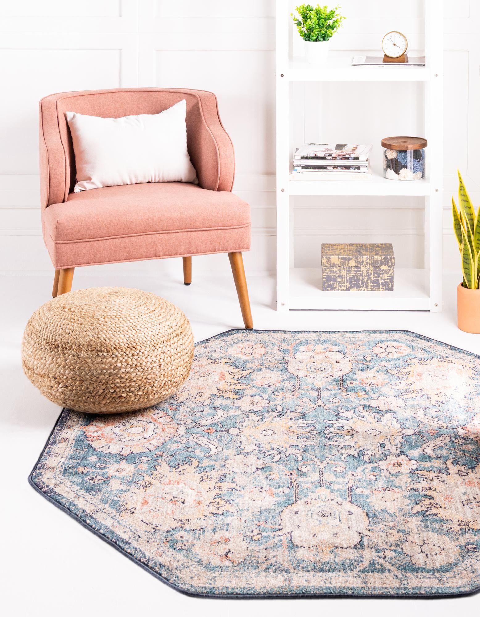 Blue 5' x 5' Lola Octagon Rug | Rugs.com