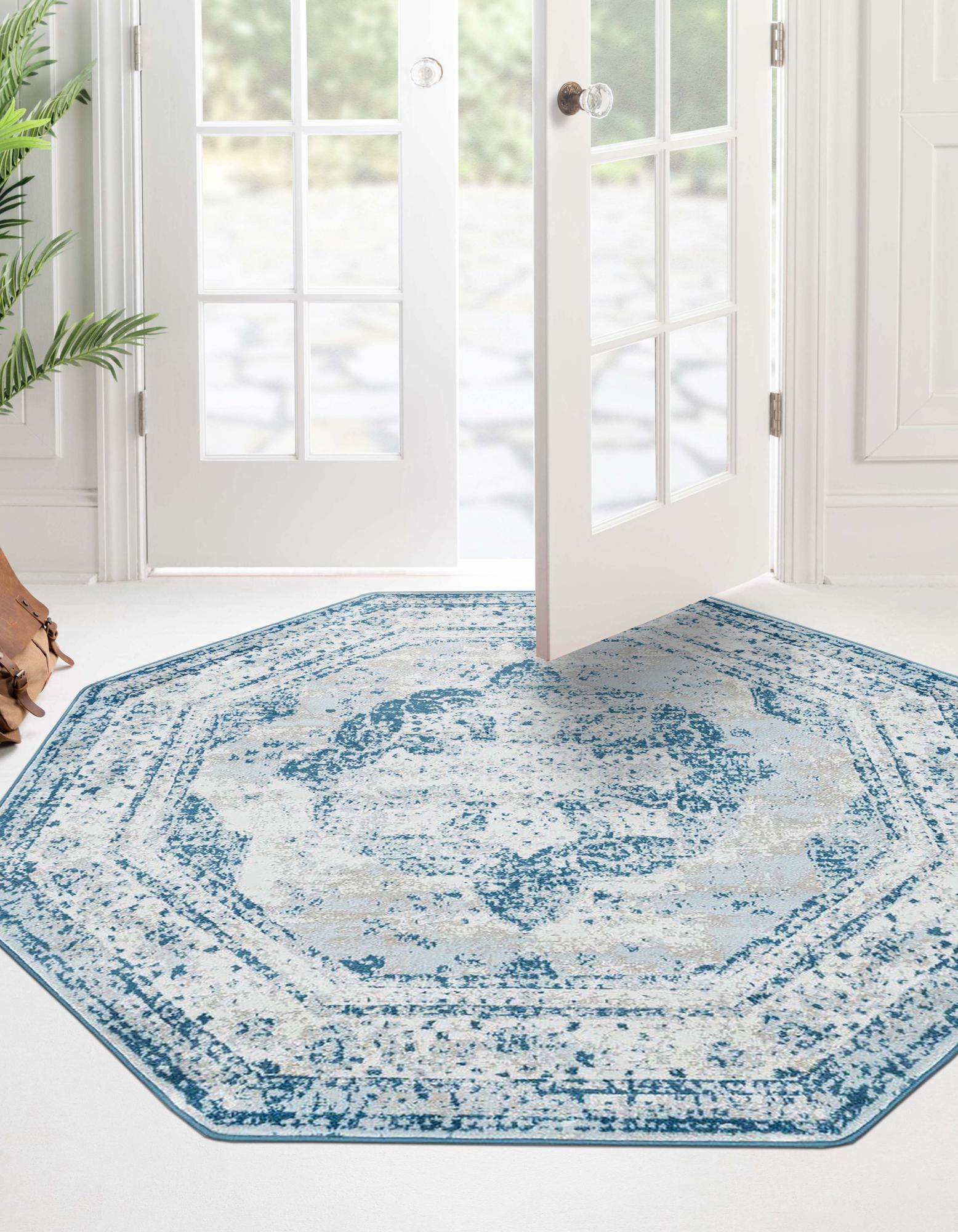Blue 4' x 4' Monte Carlo Octagon Rug | Rugs.com