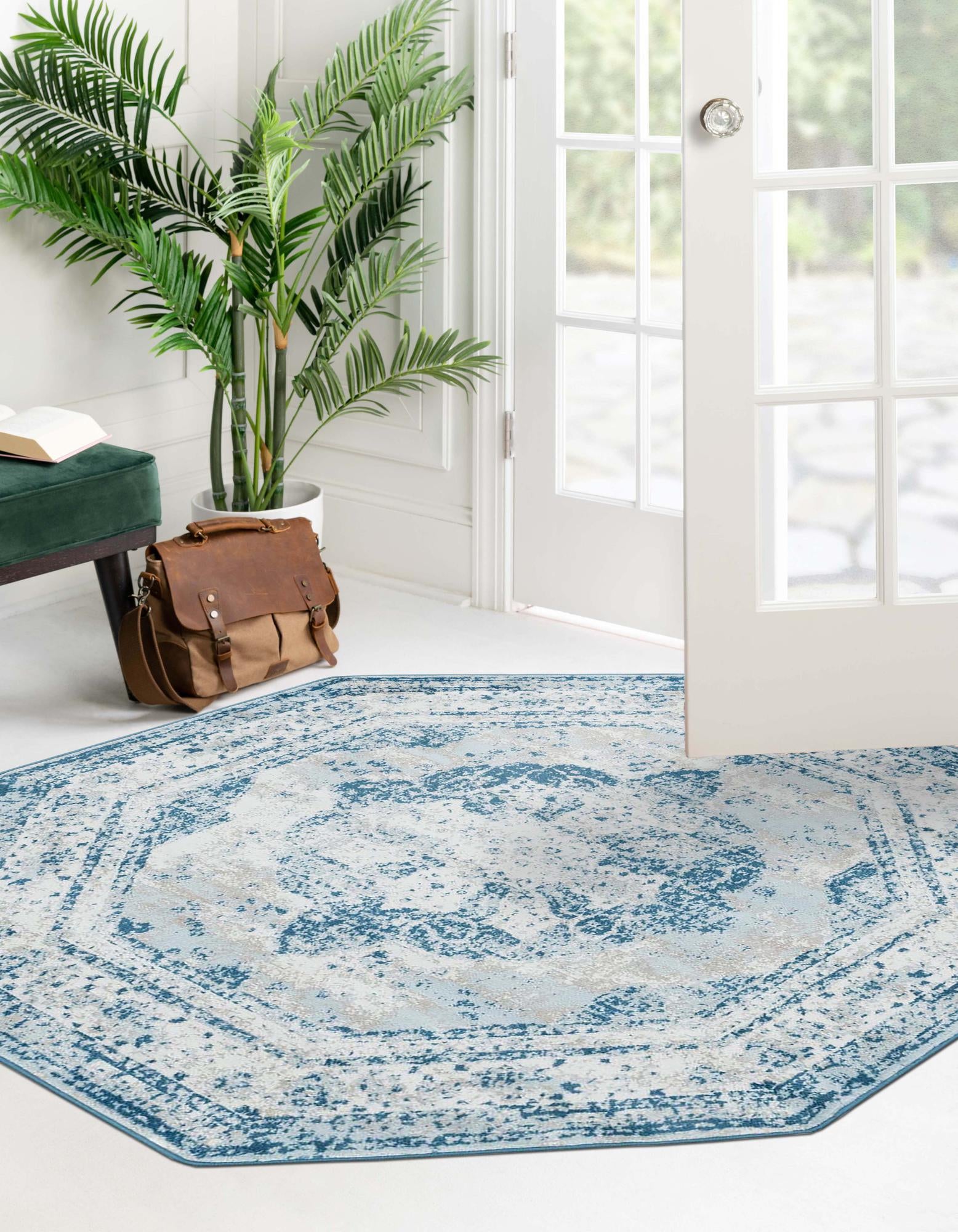 Blue 4' x 4' Monte Carlo Octagon Rug | Rugs.com