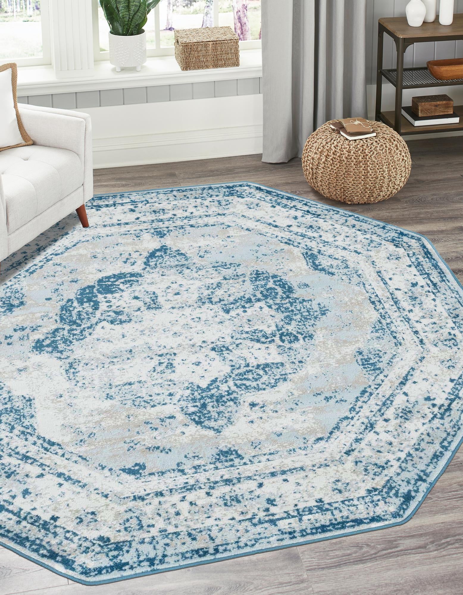 Blue 4' x 4' Monte Carlo Octagon Rug | Rugs.com