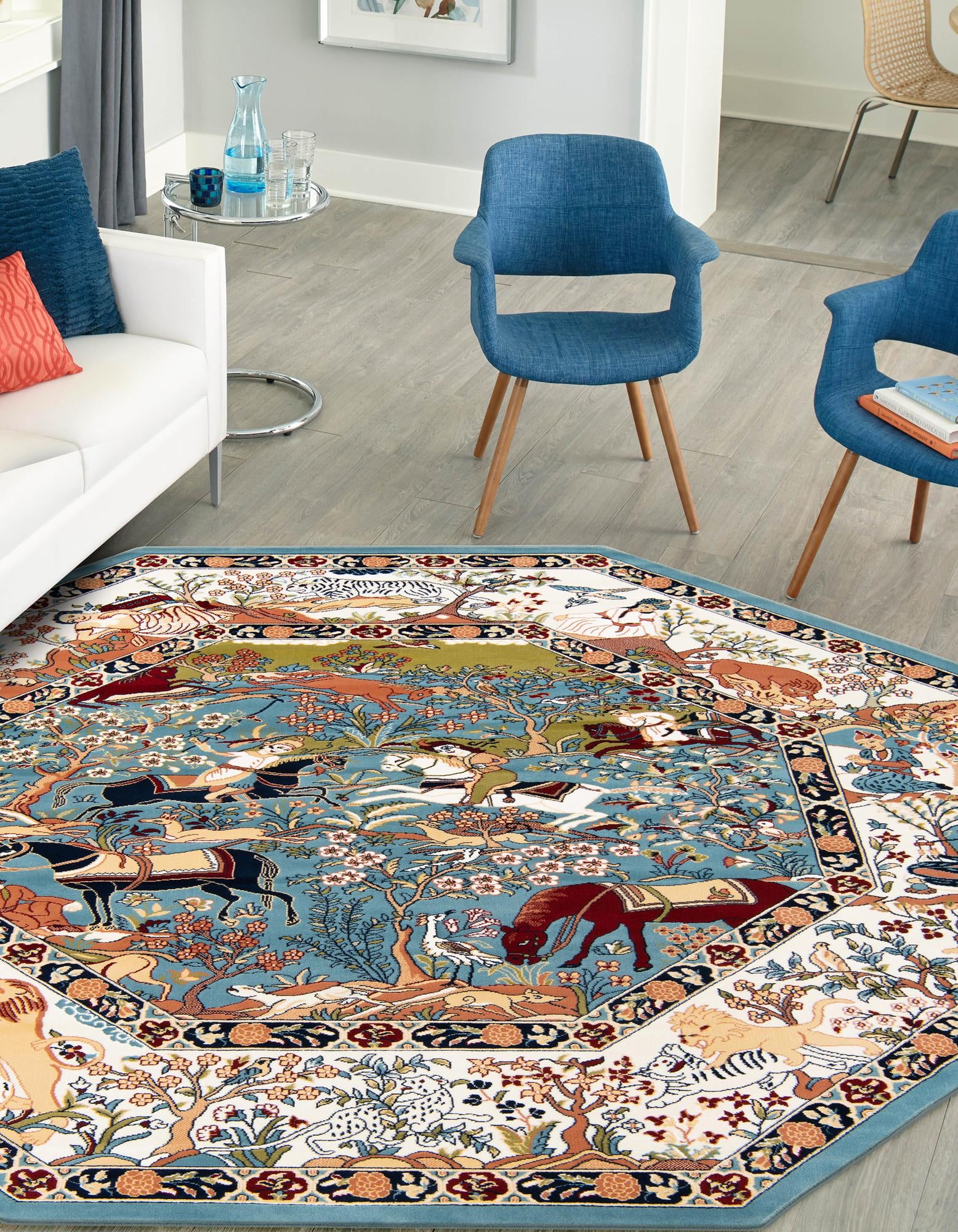 Blue 5' x 5' Nain Design Octagon Rug | Rugs.com