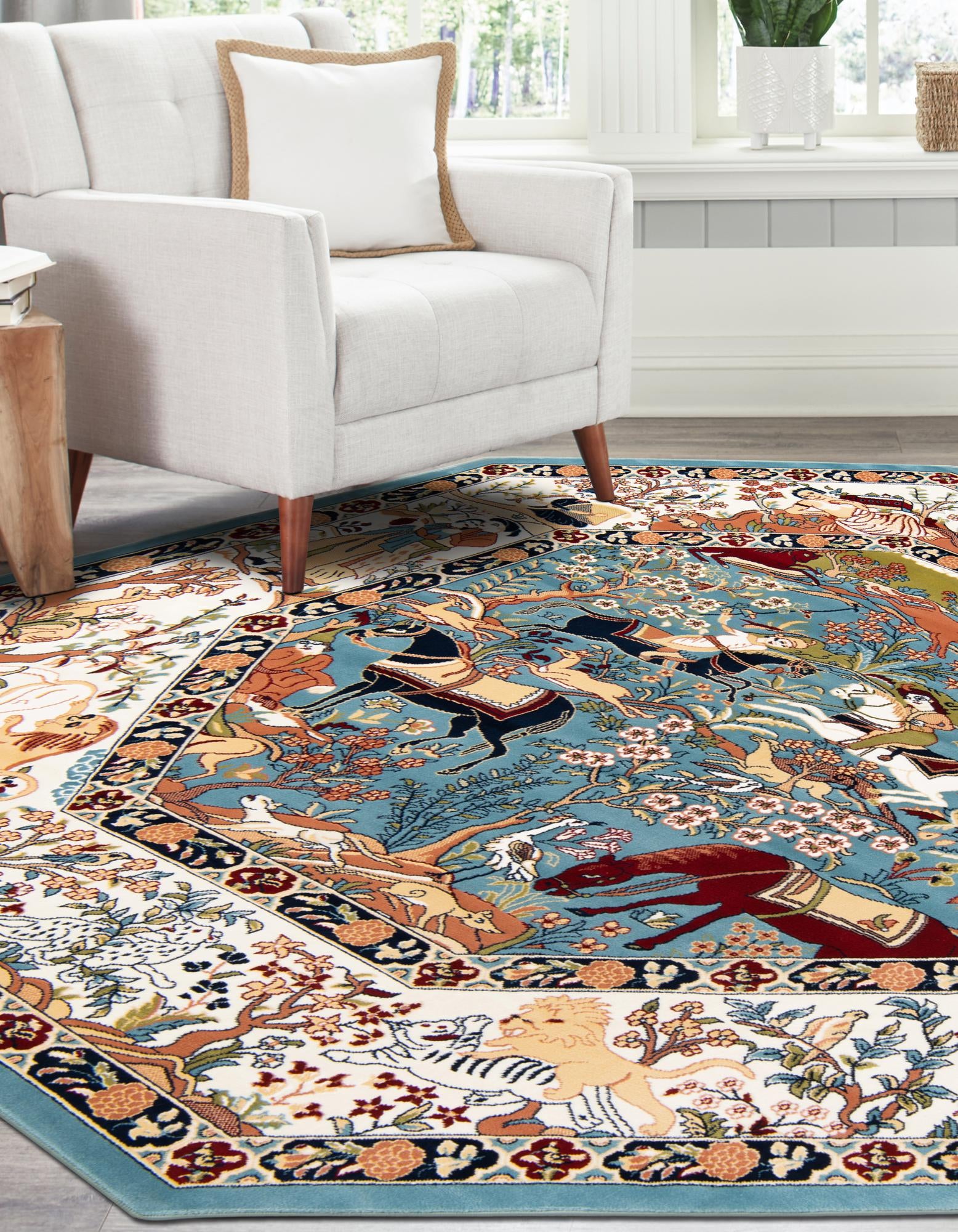 Blue 5' x 5' Nain Design Octagon Rug | Rugs.com