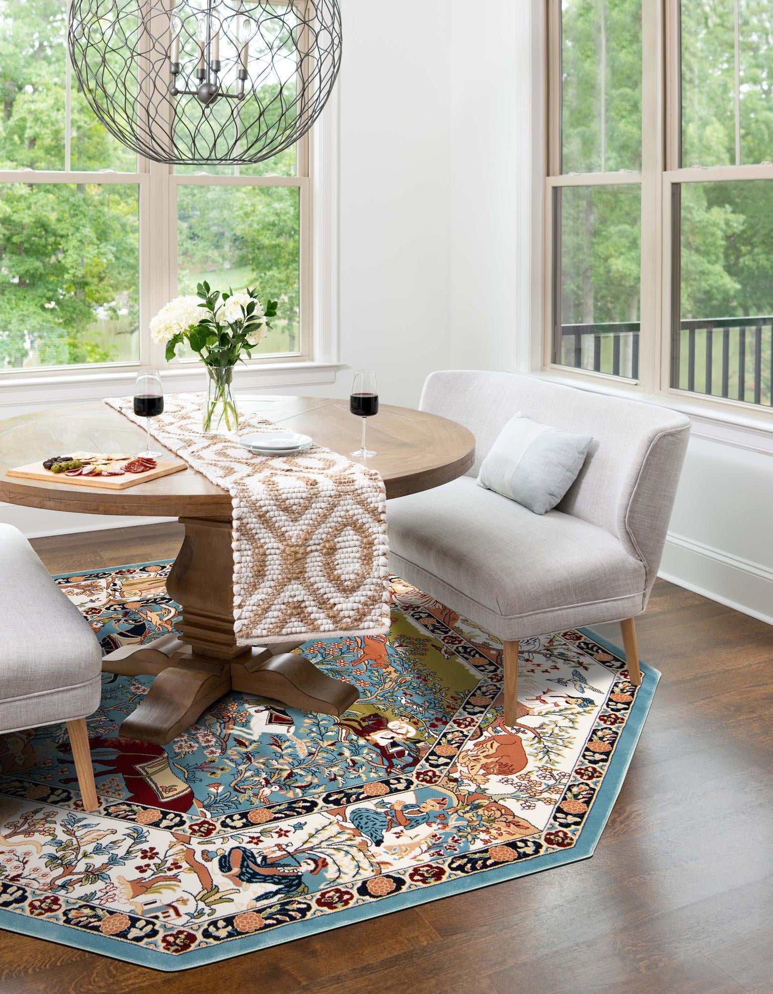 Blue 5' x 5' Nain Design Octagon Rug | Rugs.com