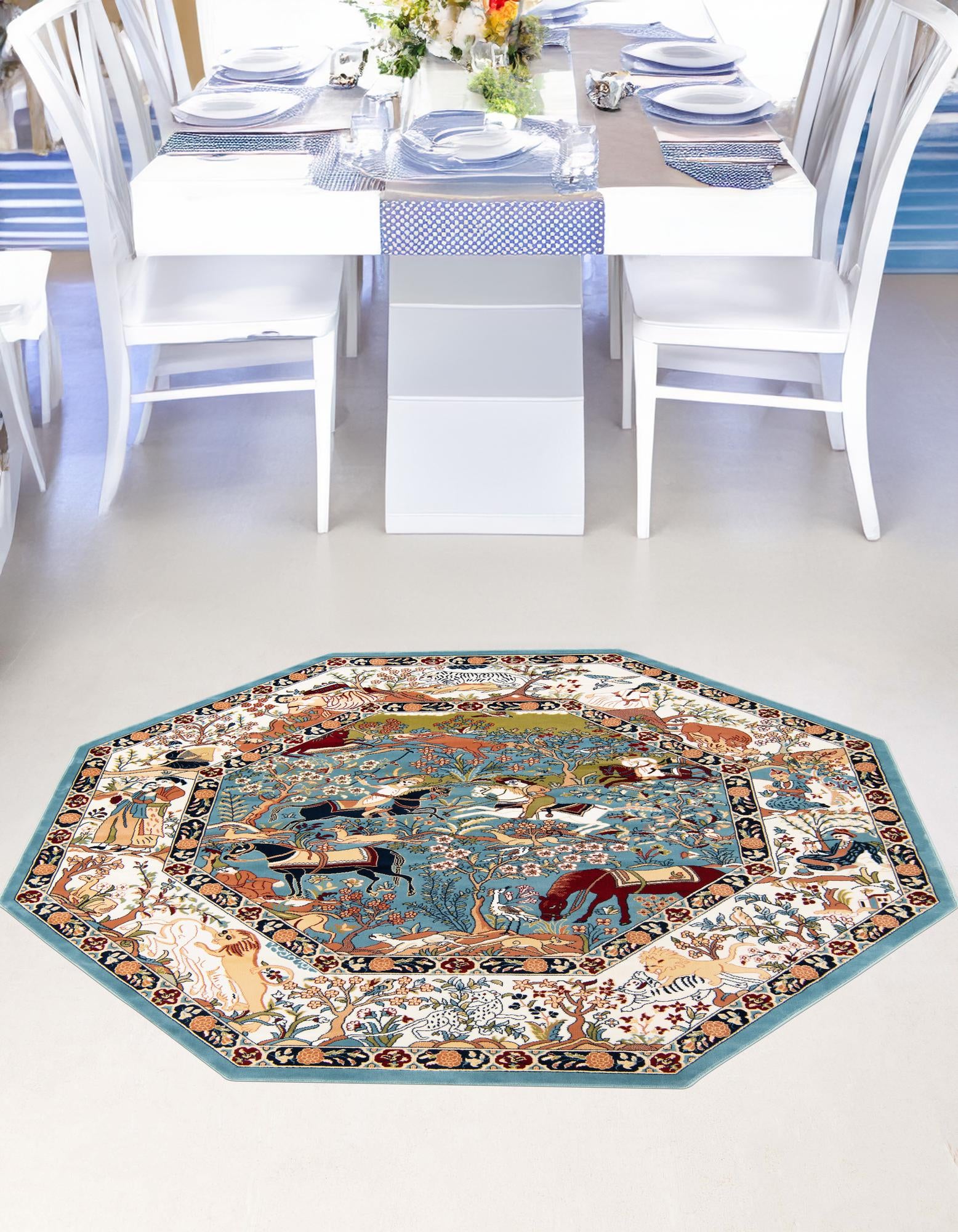 Blue 5' x 5' Nain Design Octagon Rug | Rugs.com