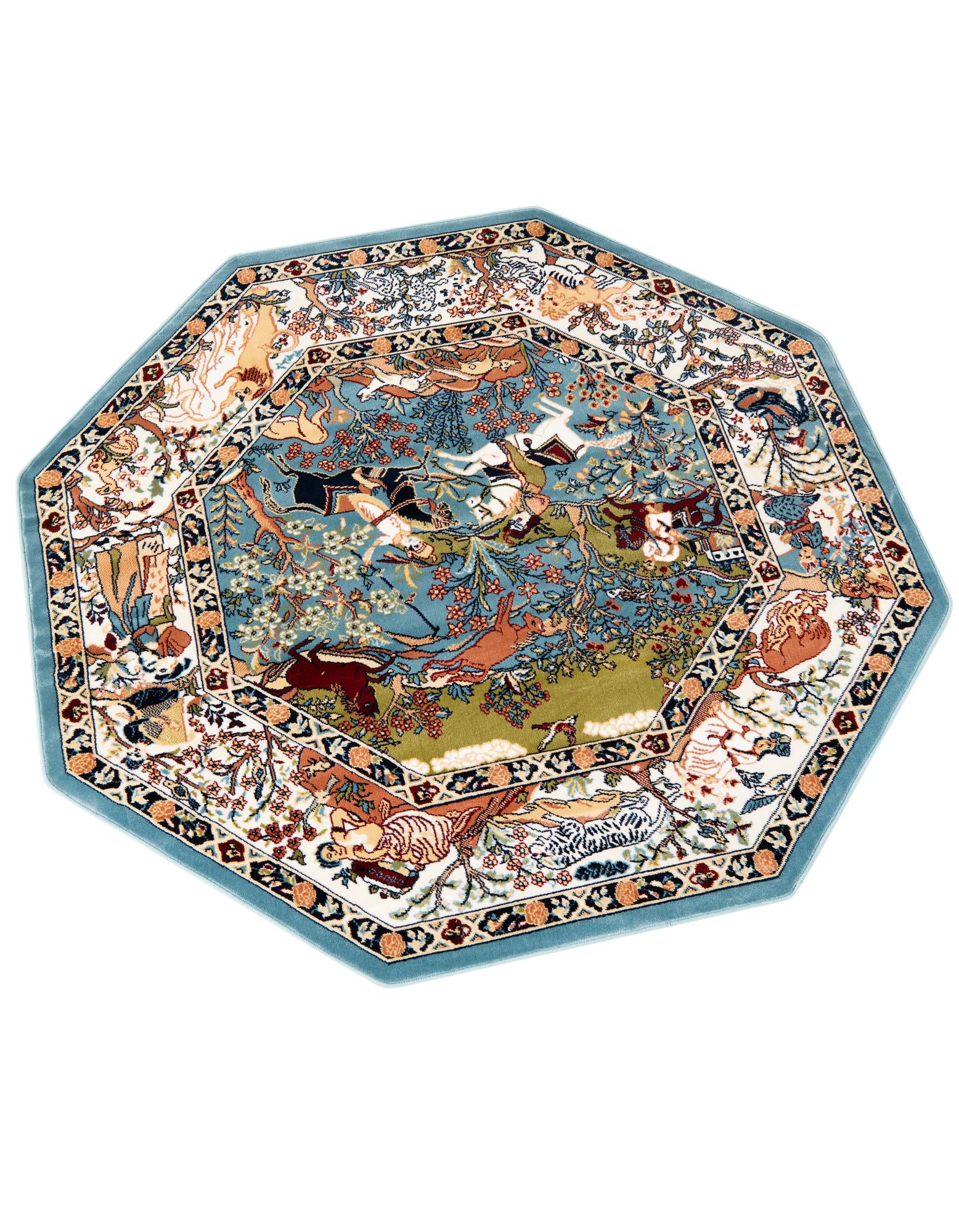Blue 5' x 5' Nain Design Octagon Rug | Rugs.com