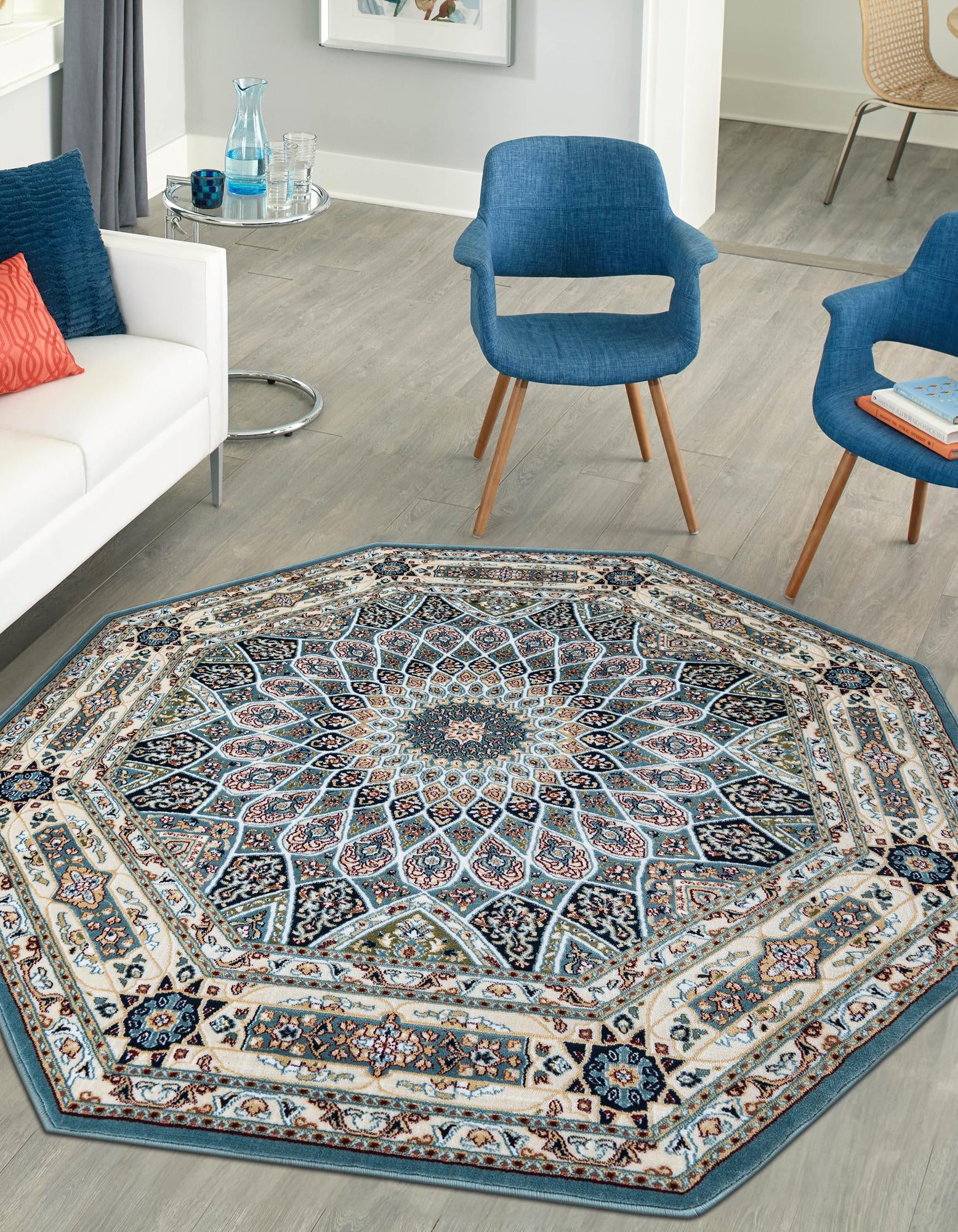 Blue 3' 3 x 3' 3 Nain Design Octagon Rug | Rugs.com