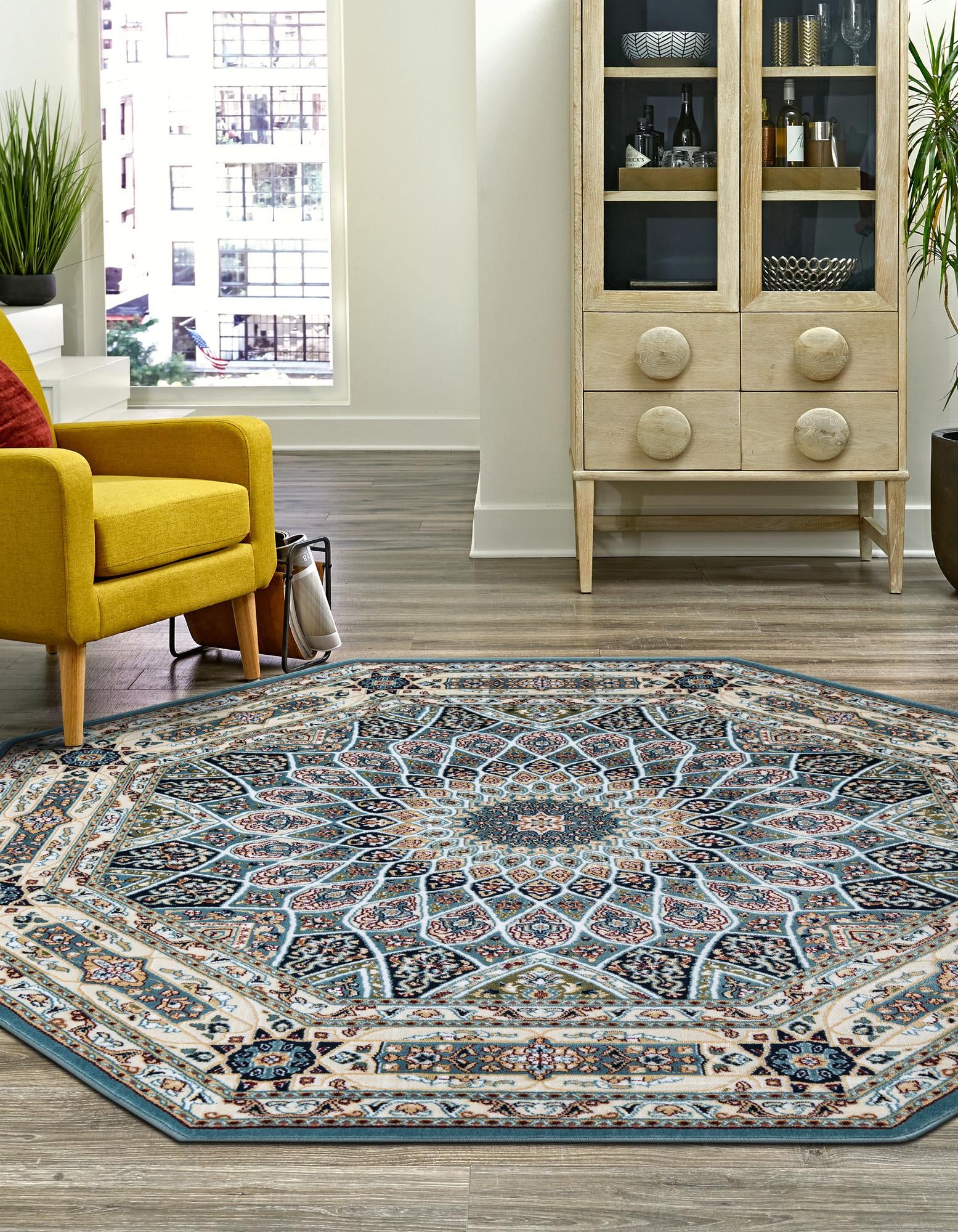 Blue 3' 3 x 3' 3 Nain Design Octagon Rug | Rugs.com