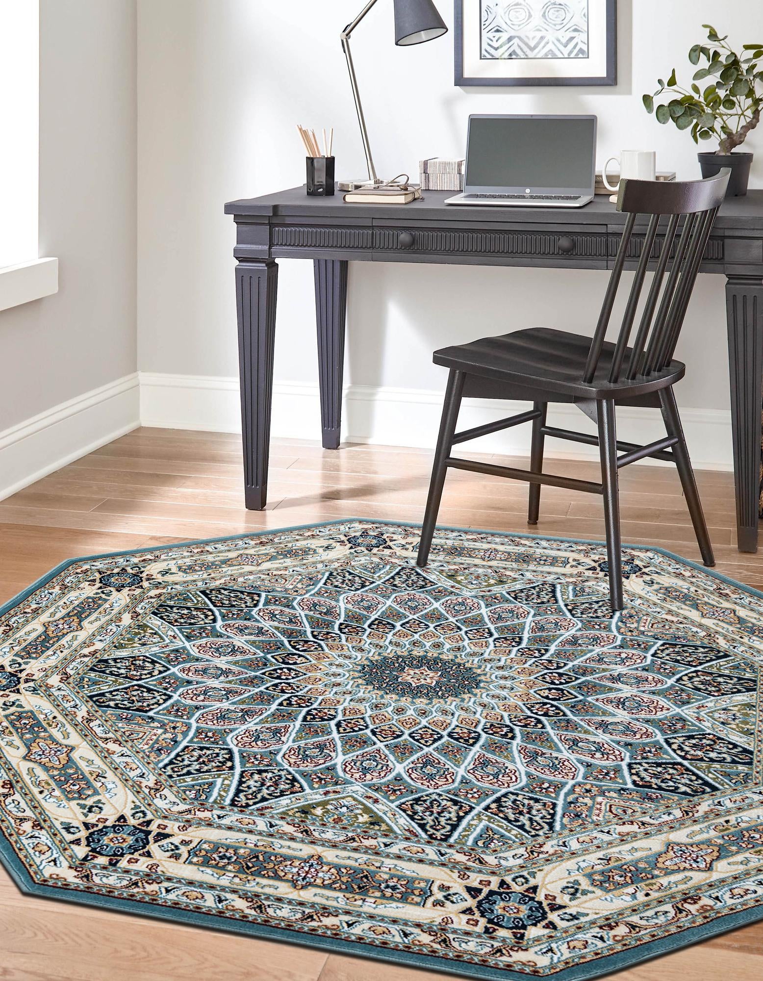 Blue 3' 3 x 3' 3 Nain Design Octagon Rug | Rugs.com
