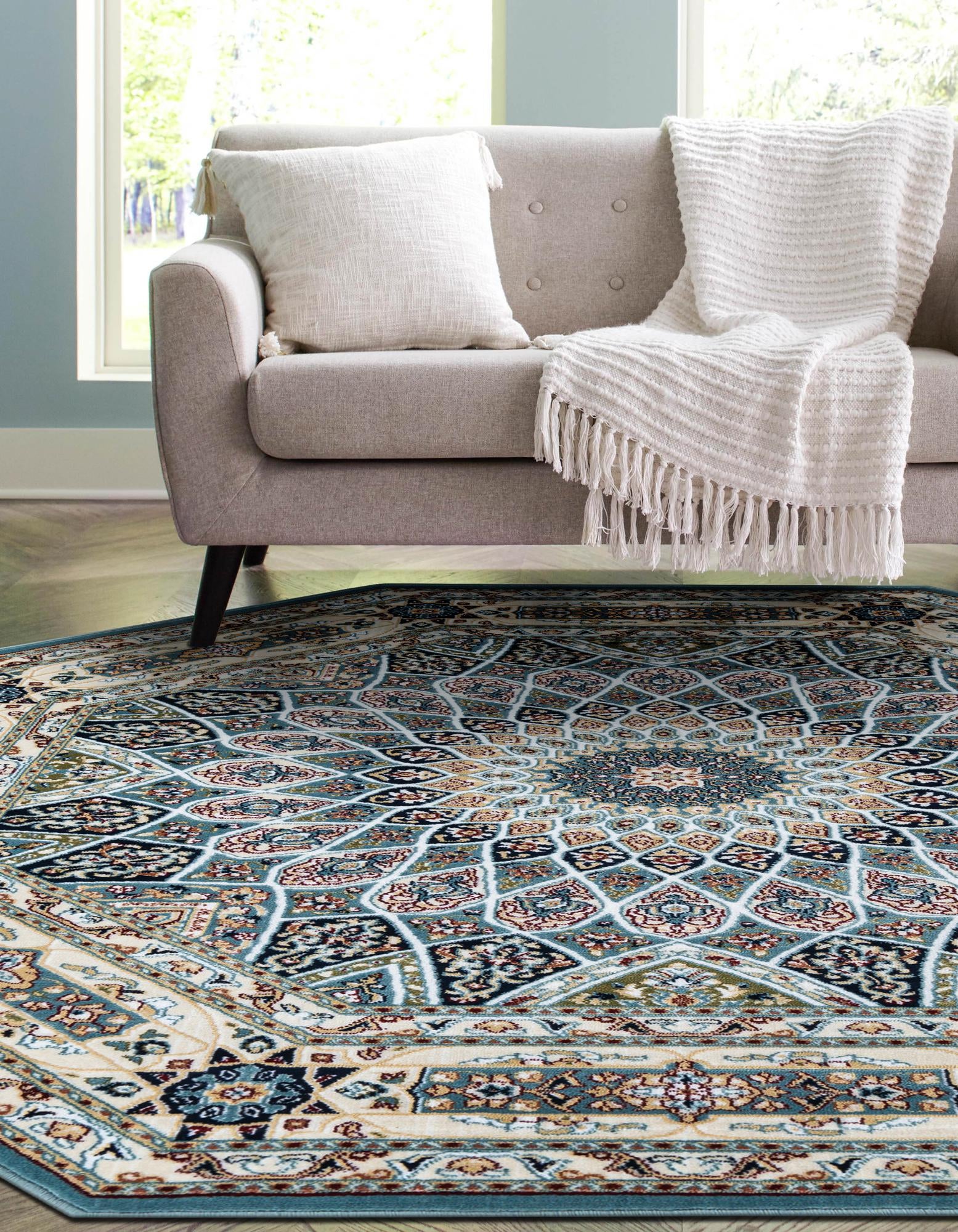 Blue 3' 3 x 3' 3 Nain Design Octagon Rug | Rugs.com
