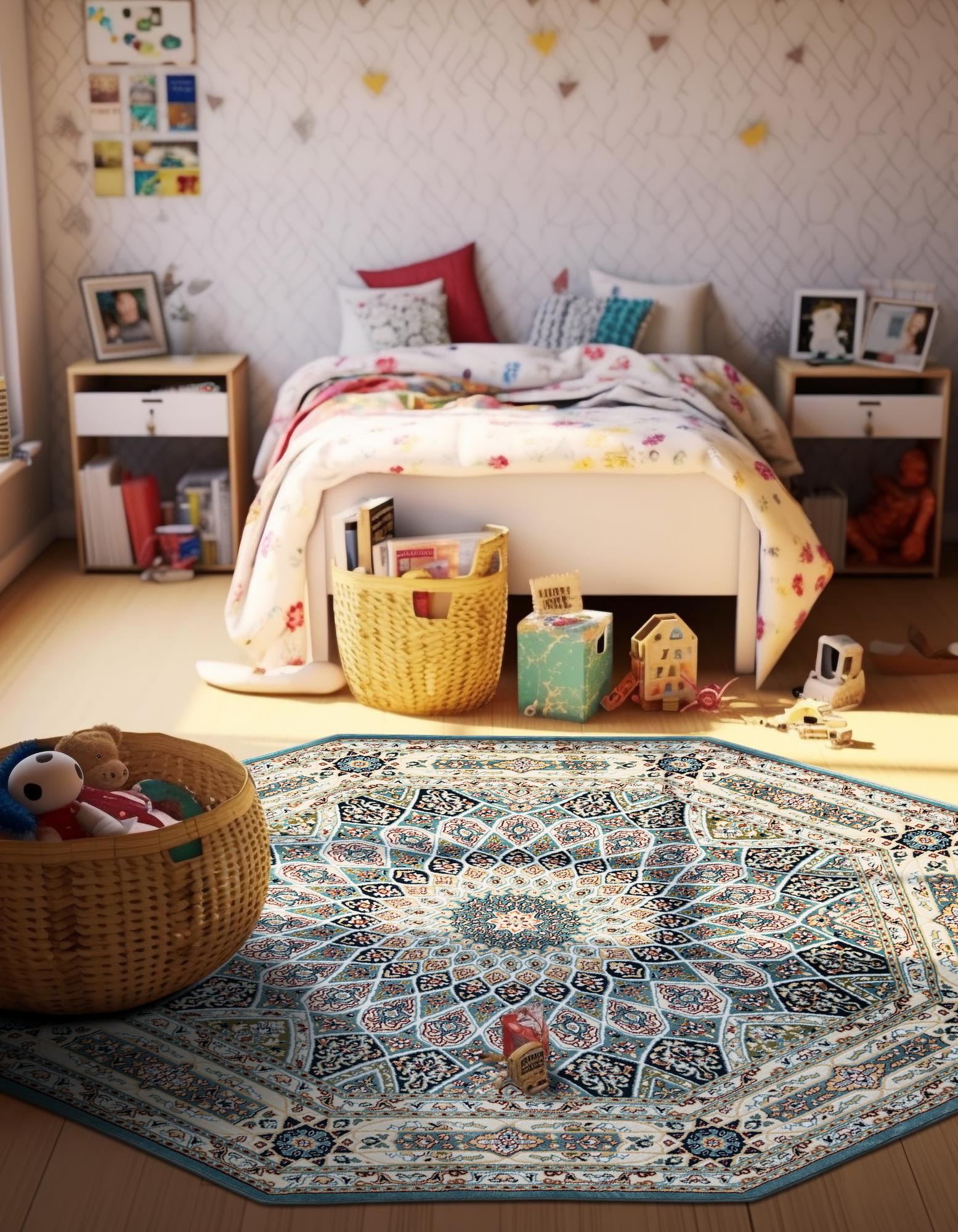 Blue 3' 3 x 3' 3 Nain Design Octagon Rug | Rugs.com