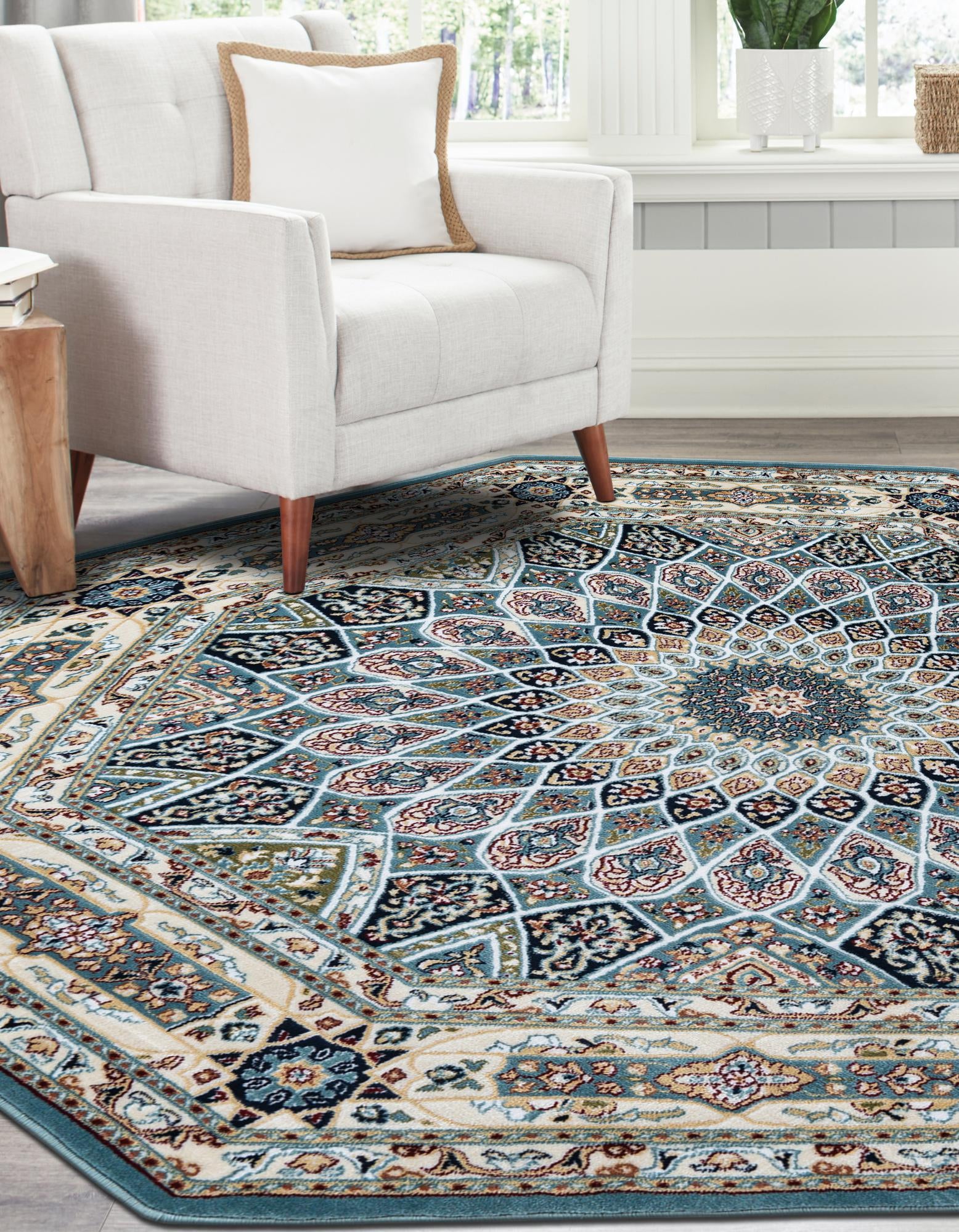 Blue 3' 3 x 3' 3 Nain Design Octagon Rug | Rugs.com