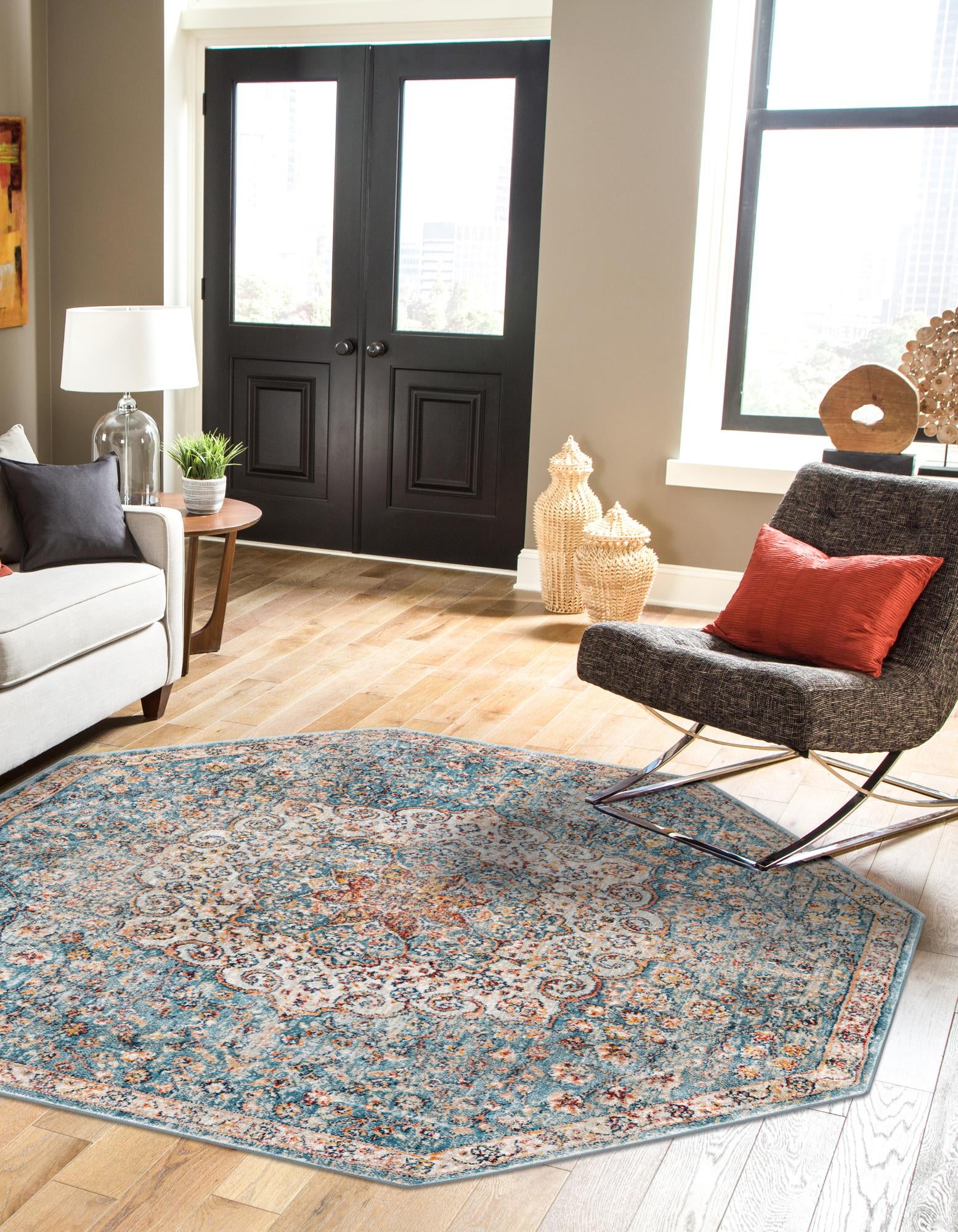 Blue 7' x 7' Newport Octagon Rug | Rugs.com