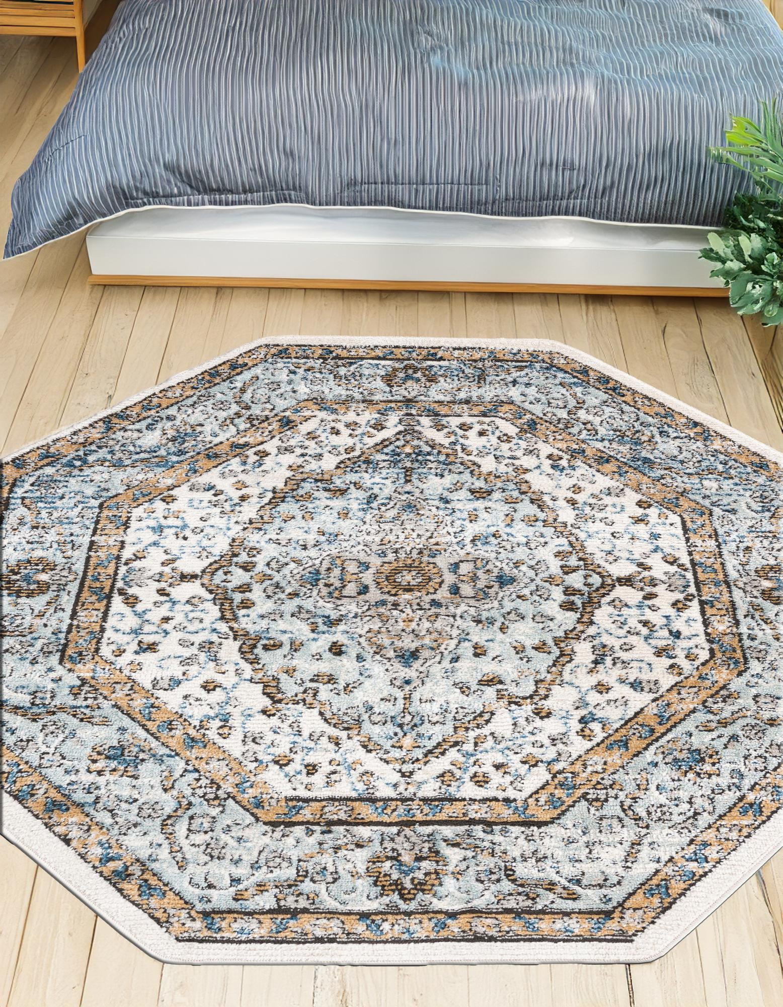 Blue 4' x 4' Nyla Octagon Rug | Rugs.com