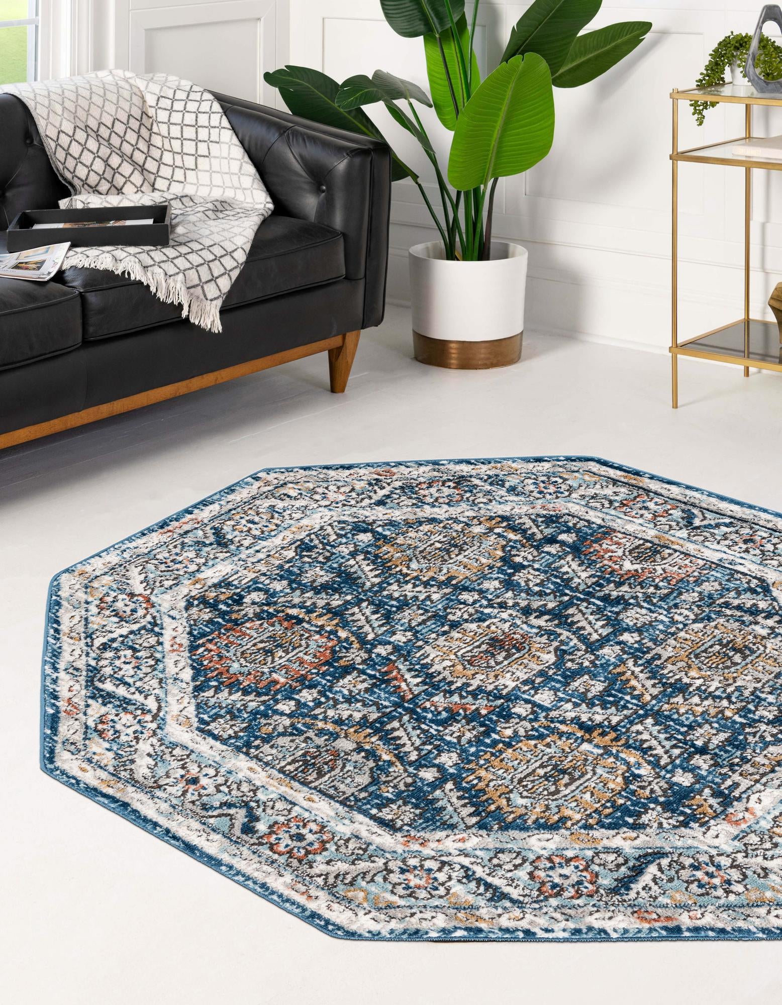 Blue 4' x 4' Nyla Octagon Rug | Rugs.com