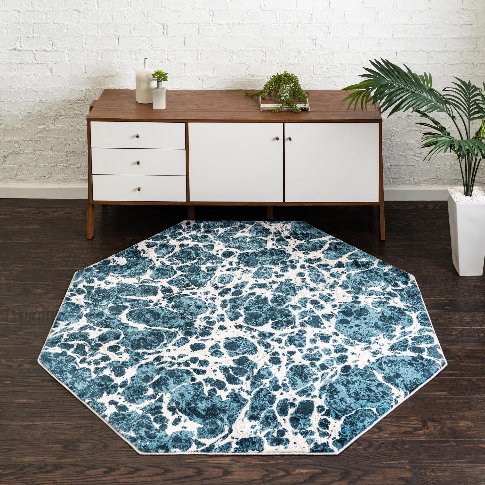 Blue 6' x 6' Oasis Octagon Rug | Rugs.com