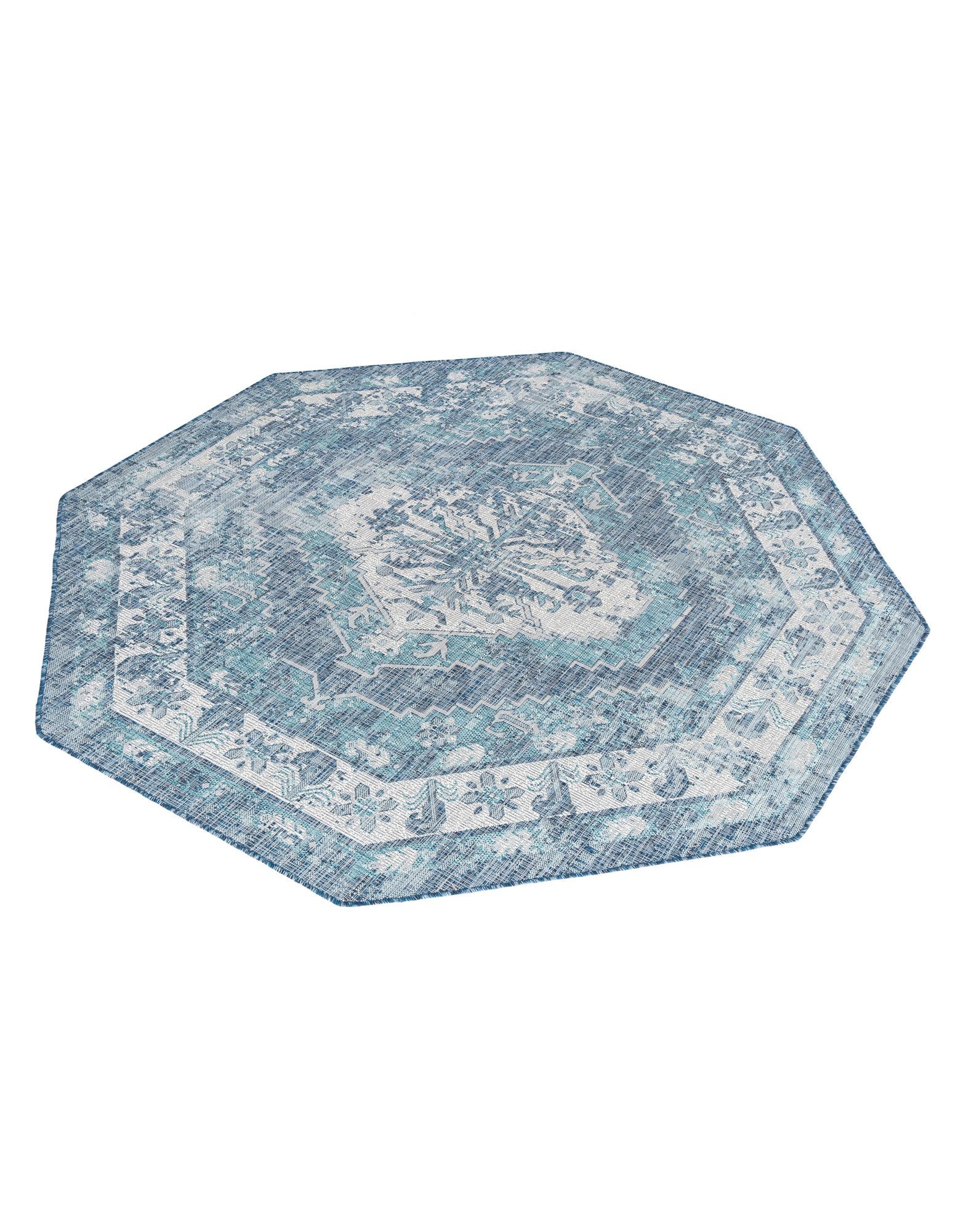 Blue 7' 10 x 7' 10 Traditional Indoor / Outdoor Octagon Rug | Rugs.com