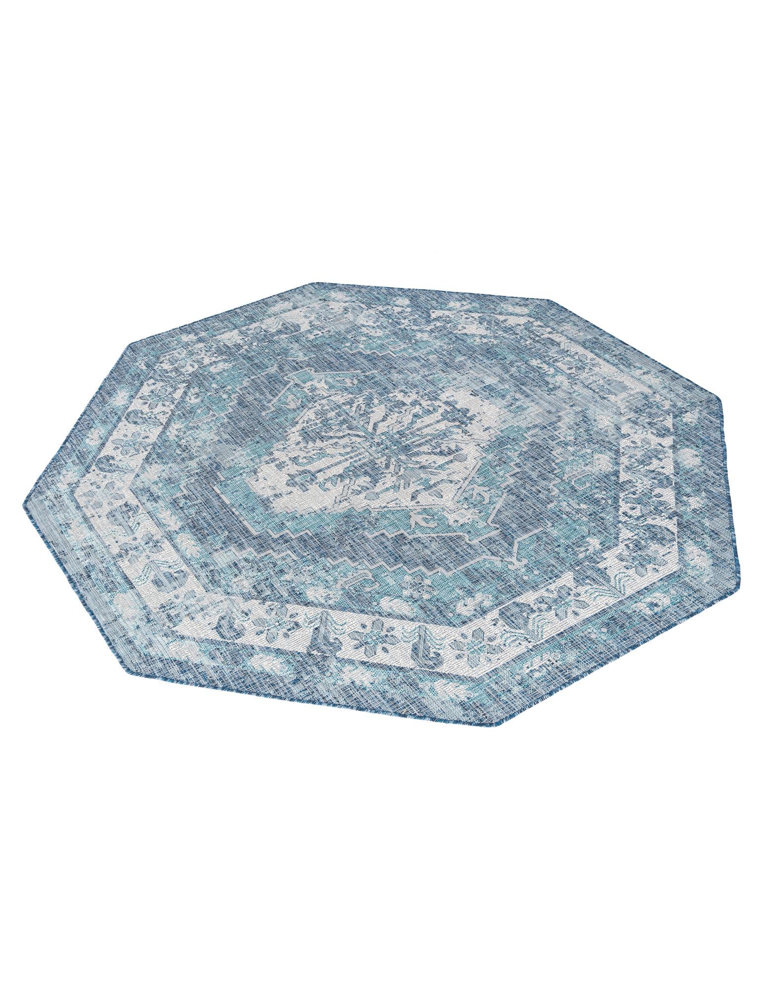 Blue 7' 10 x 7' 10 Traditional Indoor / Outdoor Octagon Rug | Rugs.com