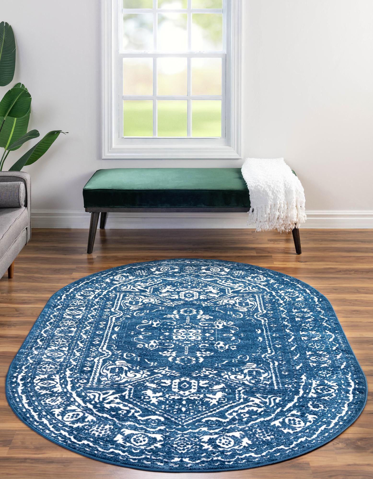 Blue 5' 3 x 8' Boston Oval Rug | Rugs.com