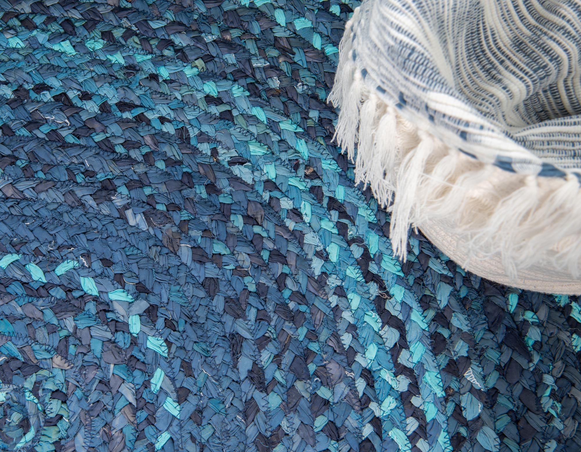 Blue 5' 1 x 8' Hand Braided Chindi Oval Rug | Rugs.com