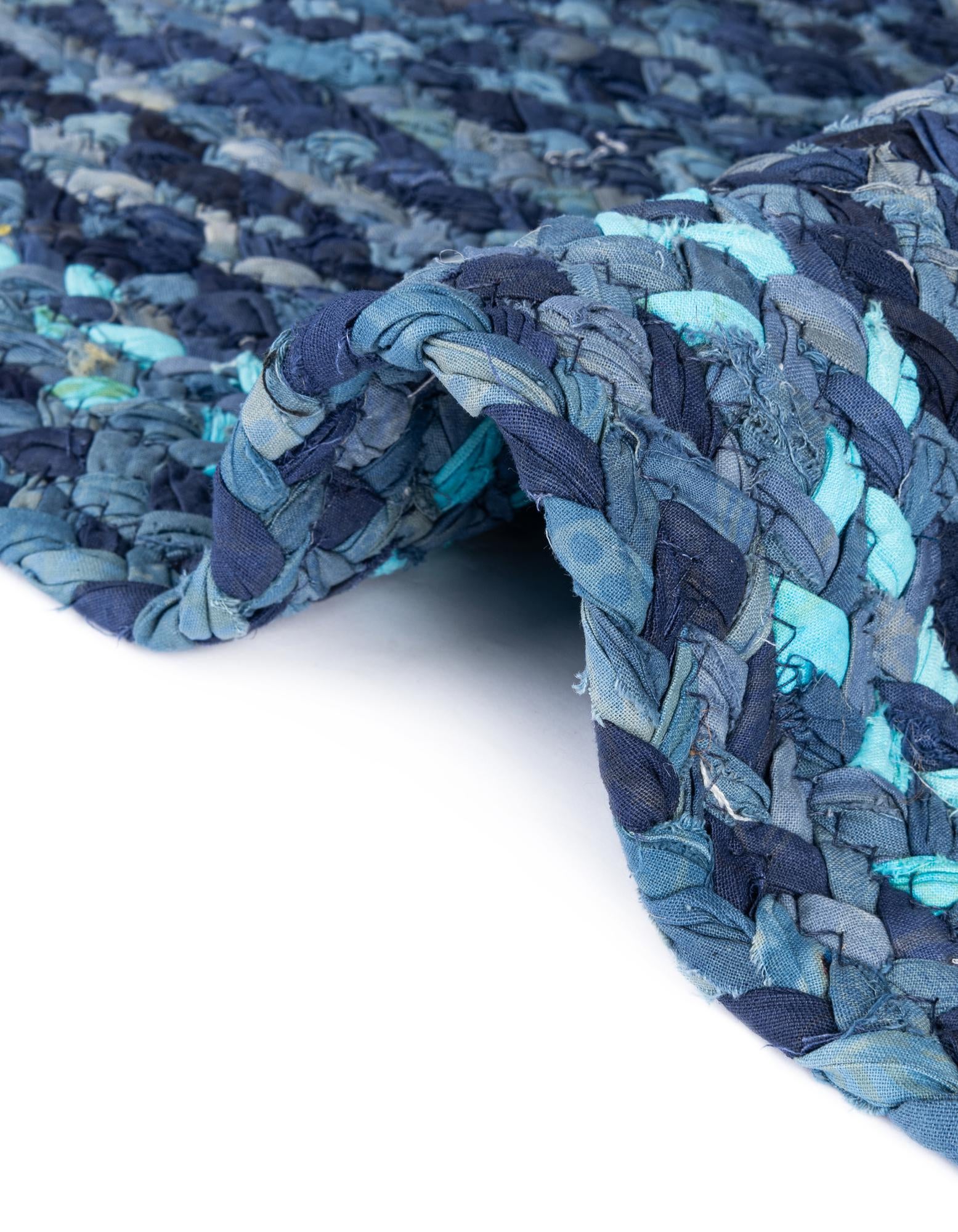 Blue 8' x 10' Hand Braided Chindi Oval Rug | Rugs.com